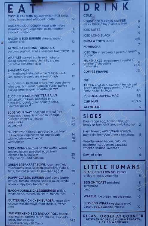 Menu at The Blue Poppy coffee house, Morningside