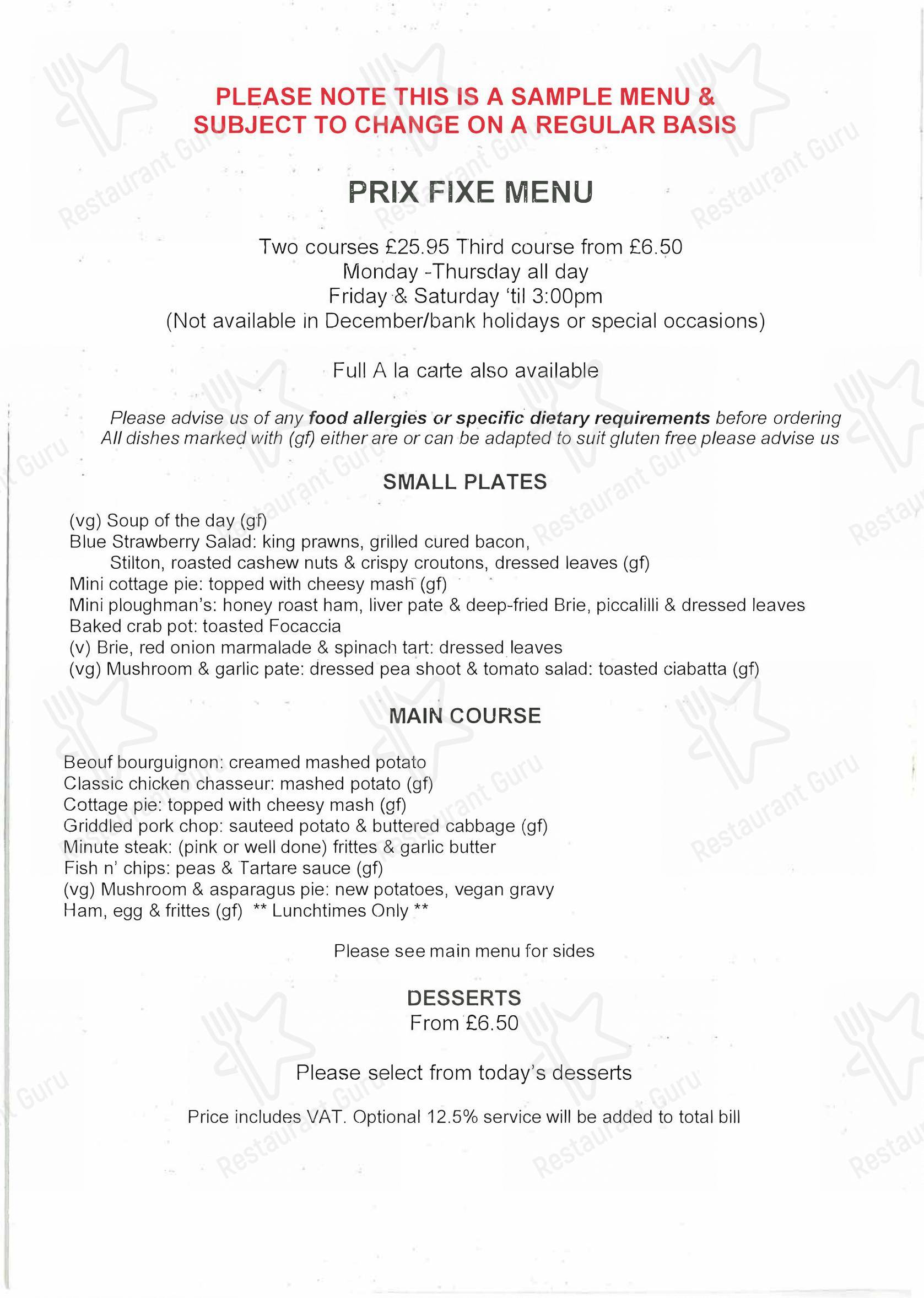 Menu at Blue Strawberry Bistro restaurant, Hatfield Peverel