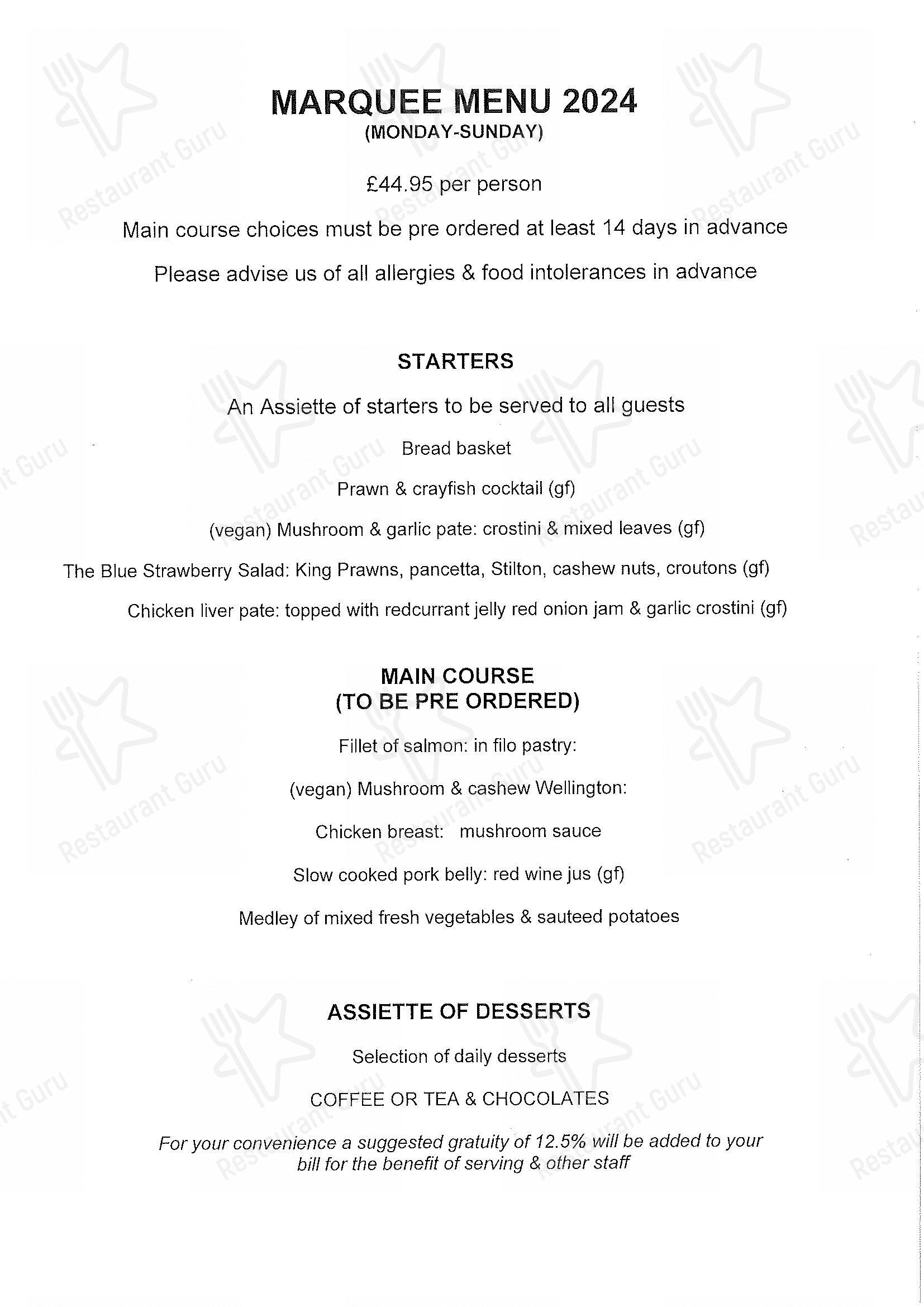 Menu at Blue Strawberry Bistro restaurant, Hatfield Peverel