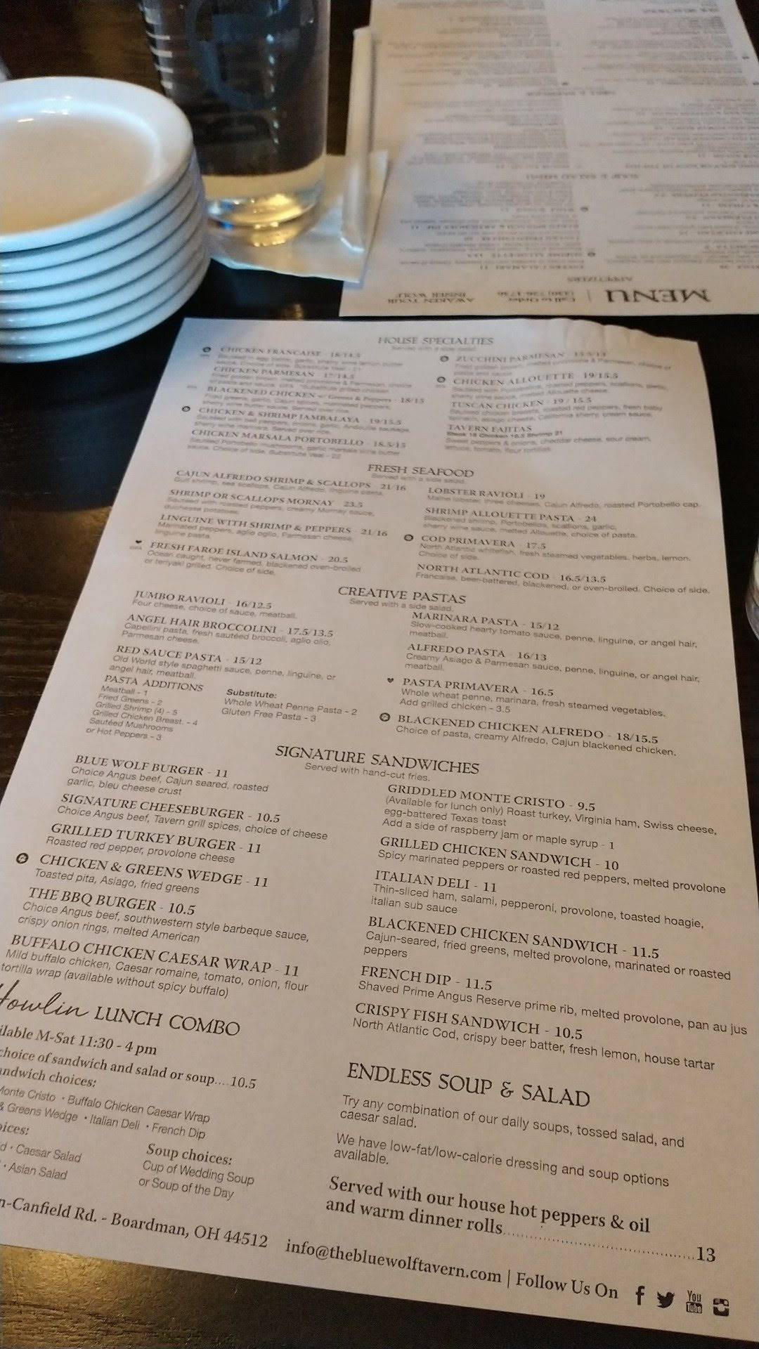 Menu at Blue Wolf Tavern pub & bar, Boardman, Boardman-Canfield Rd