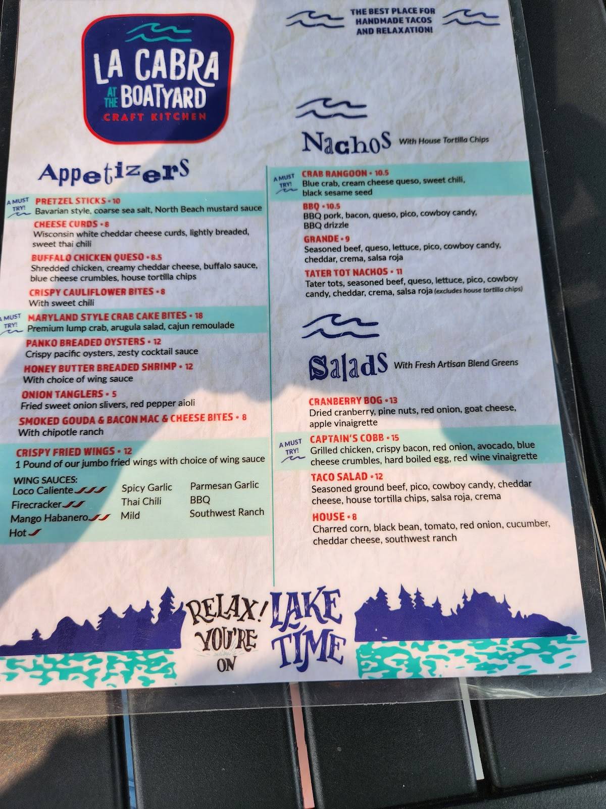 Menu at Boat Yard at Buckeye Lake pub & bar, Buckeye Lake