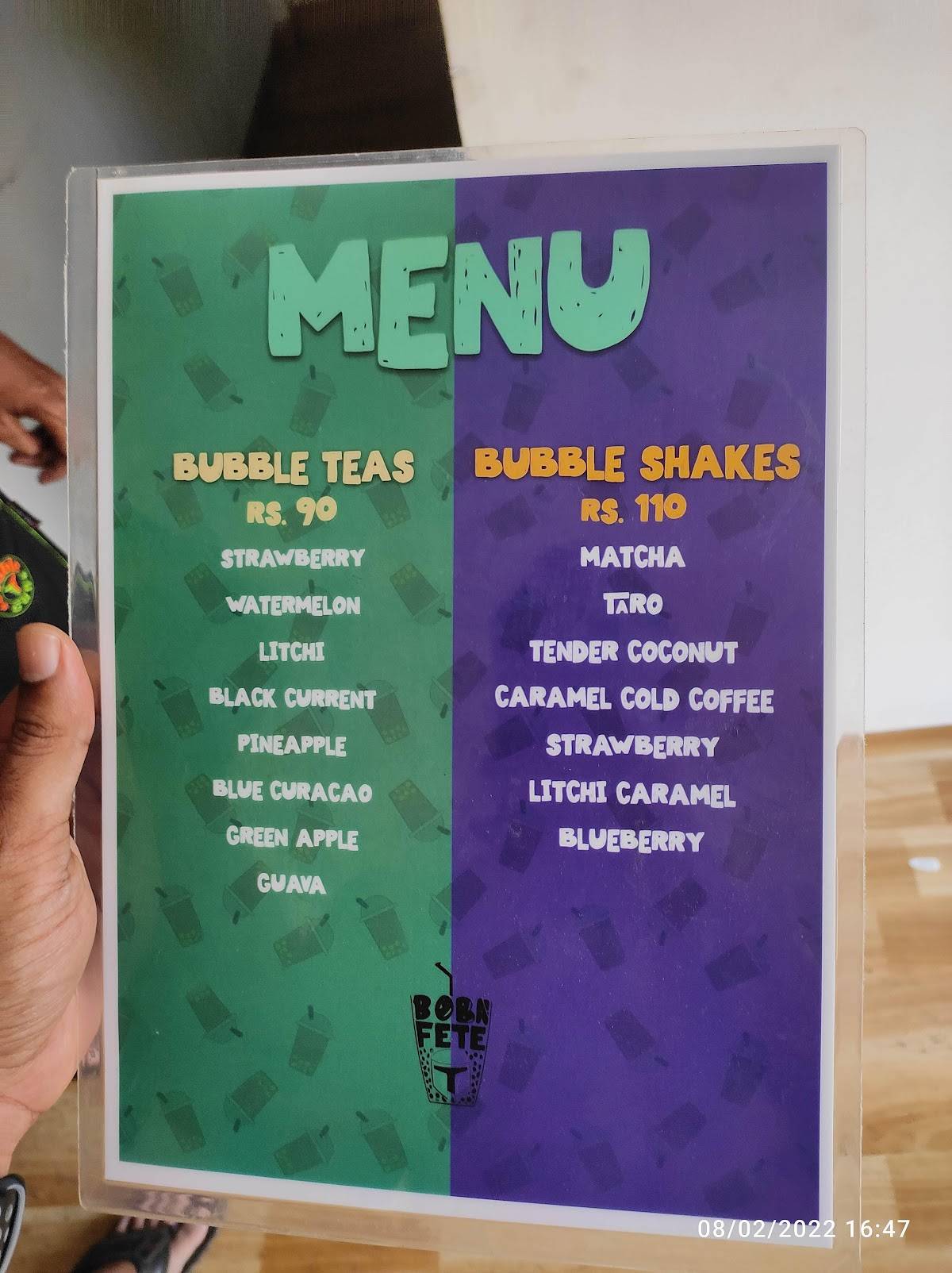 Menu at Boba Fete, Ernakulam