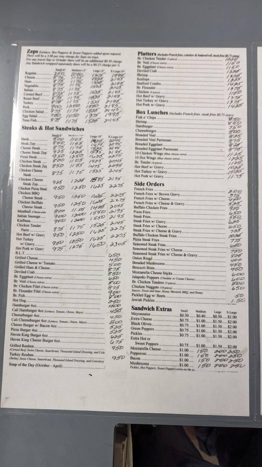 Menu at The New Haven Deli pizzeria, Phoenixville