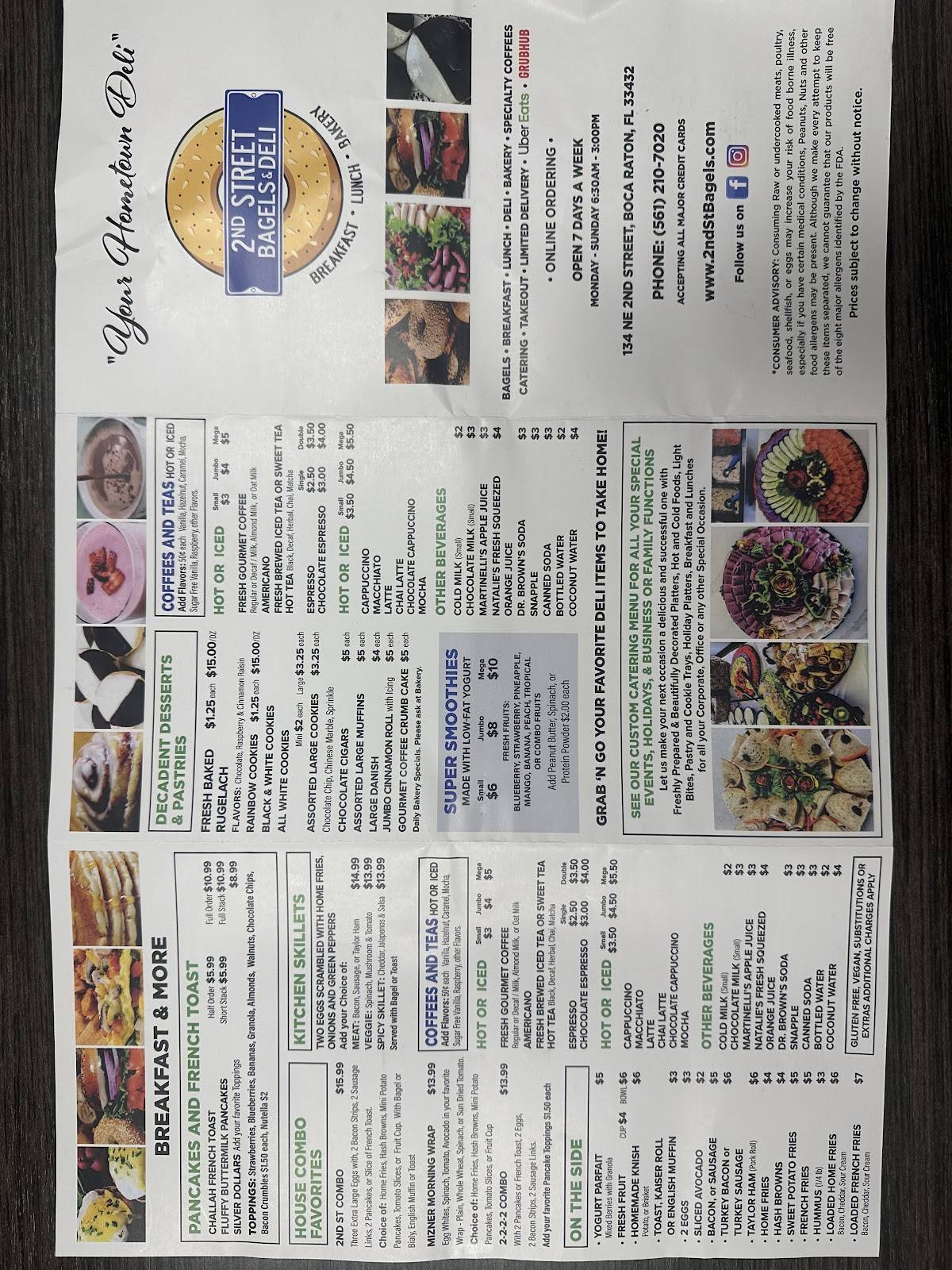 Menu at 2nd Street Deli and Bagels restaurant, Boca Raton