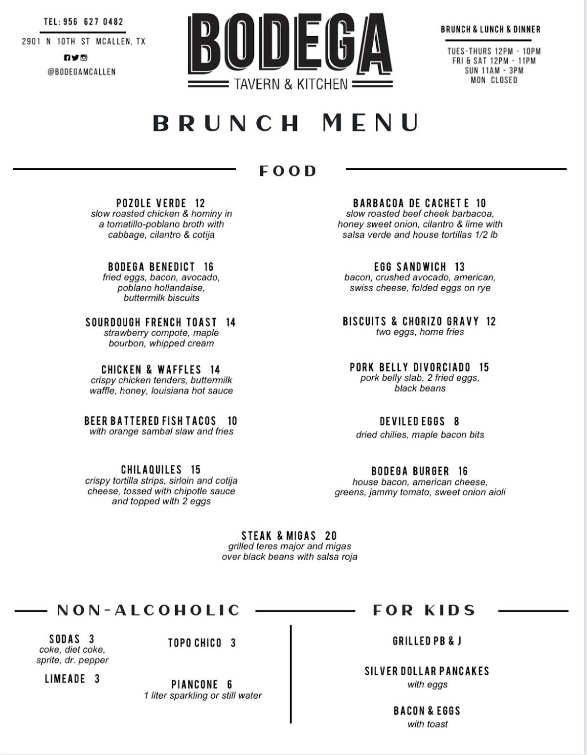 Menu at Bodega Tavern & Kitchen pub & bar, McAllen