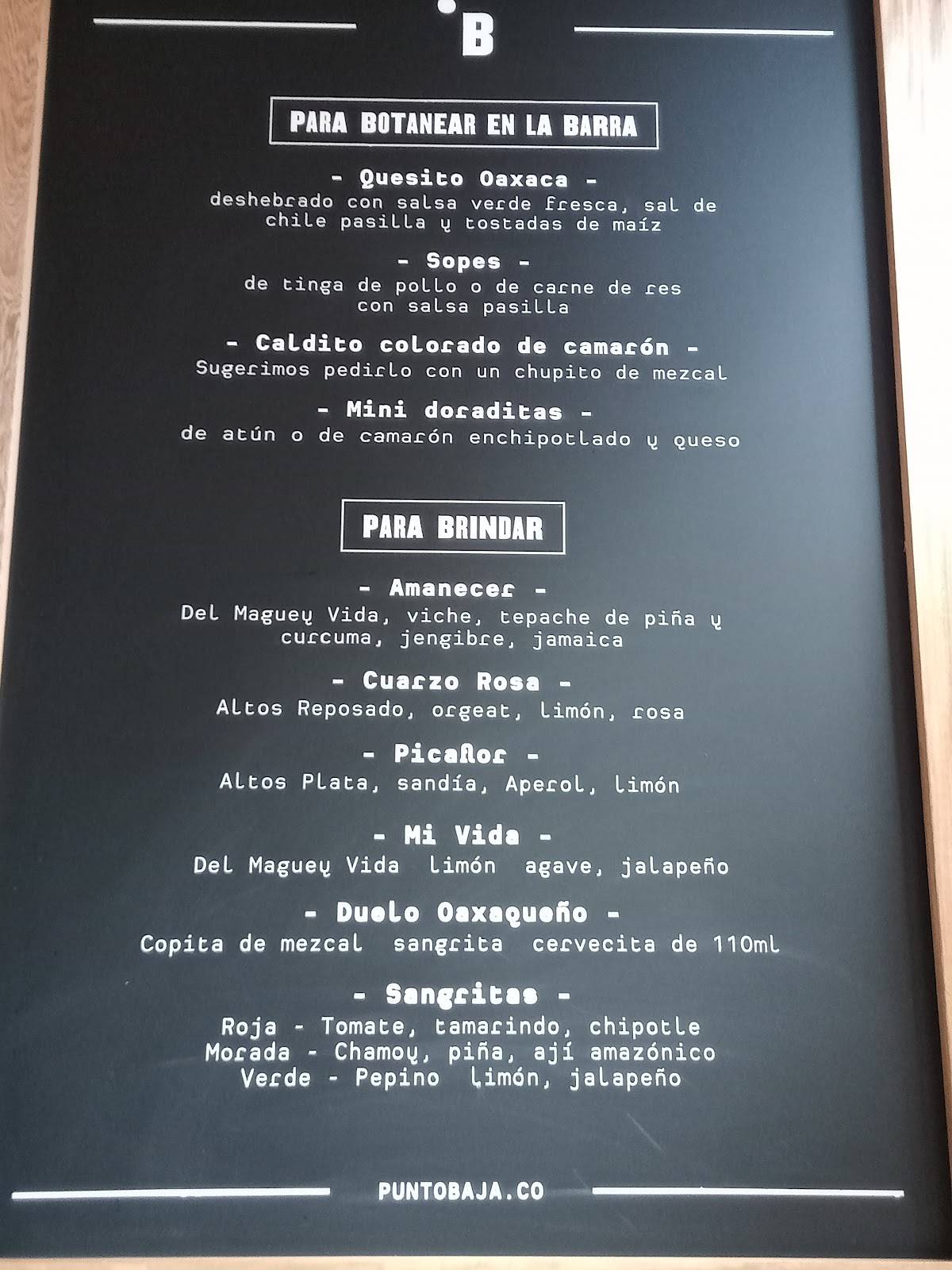 Carta del restaurante Punto Baja, Bogotá