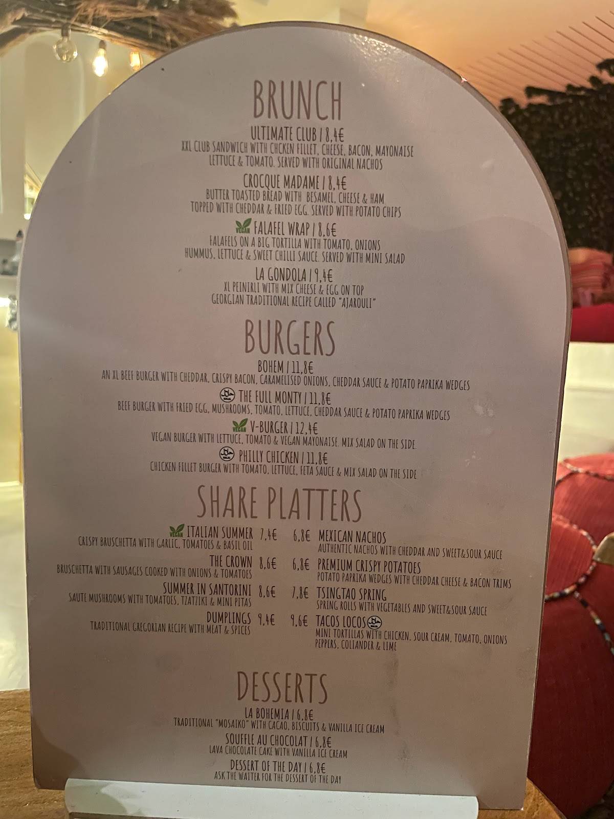 Menu at Bohemia The Journey, Thera, Bohemia The Journey