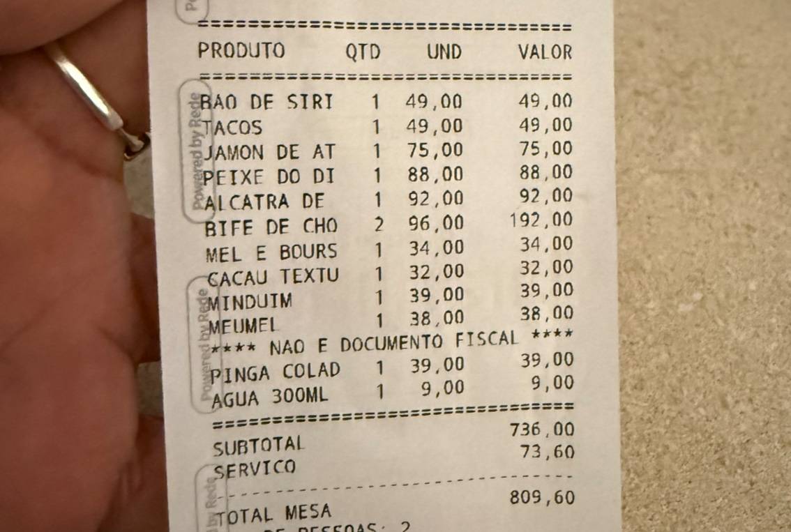 Menu em Boia Restaurante, Salvador