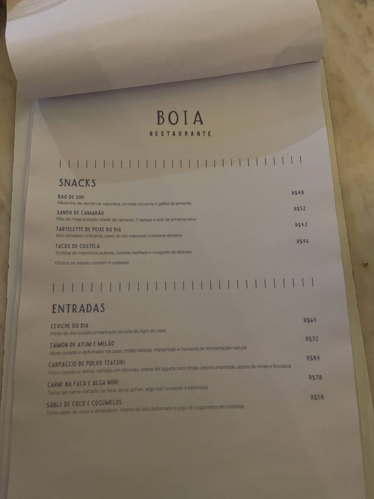 Menu em Boia Restaurante, Salvador