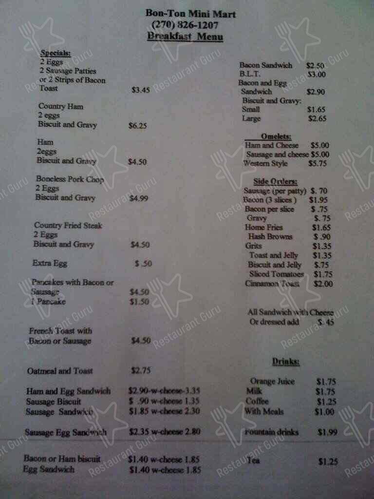 Menu at Bon Ton Mini Mart restaurant, Henderson