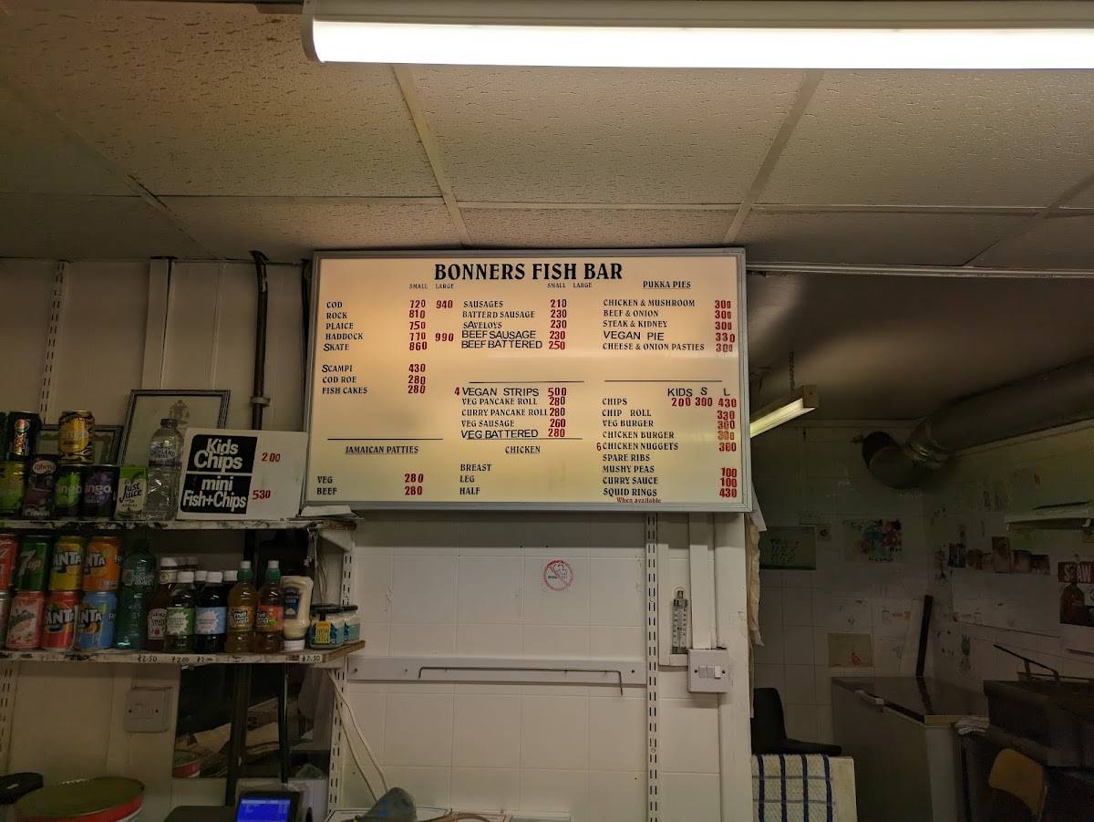 Menu at Bonners Fish Bar, London
