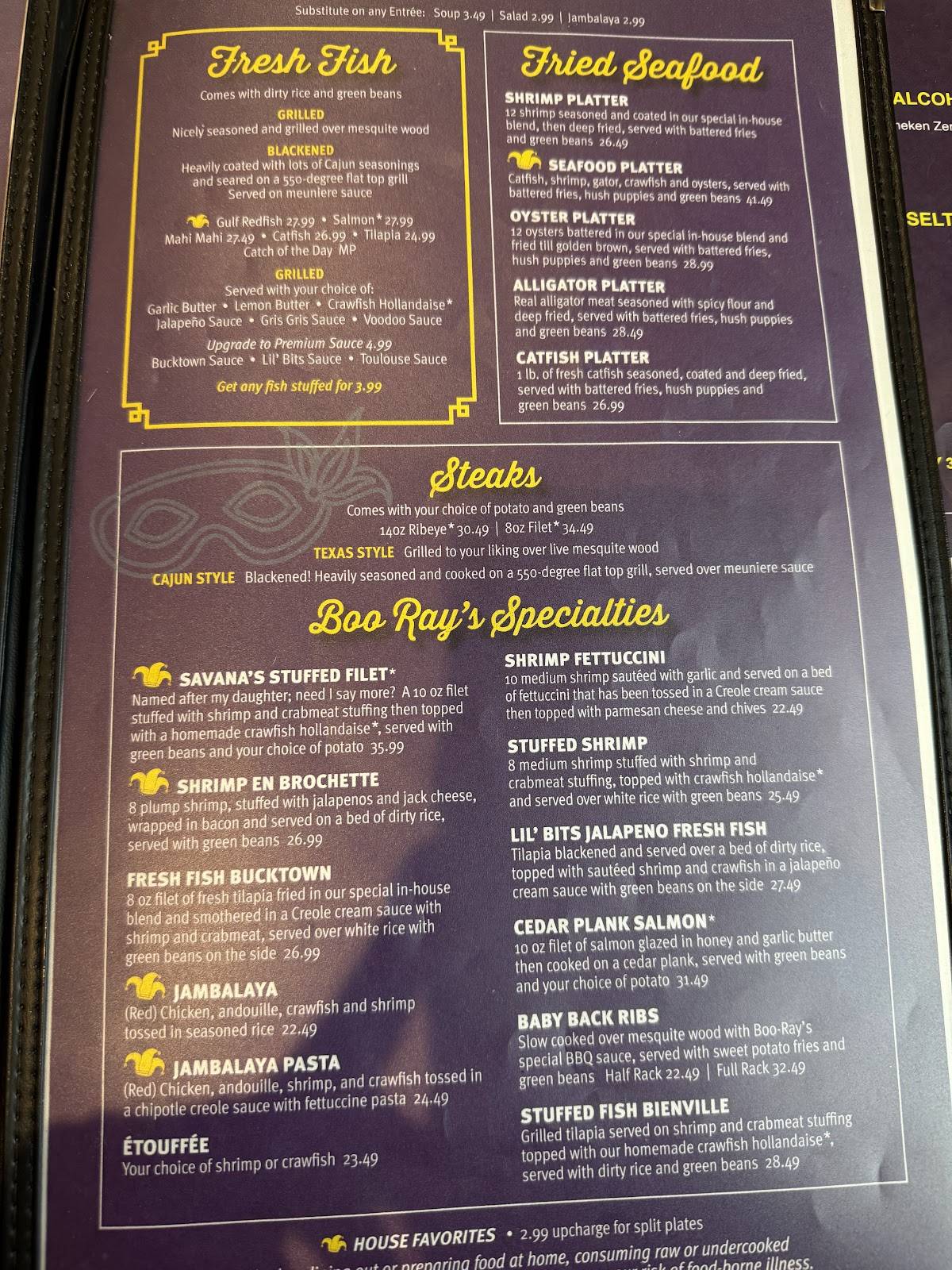 Menu at Boo Rays of New Orleans restaurant, Crowley
