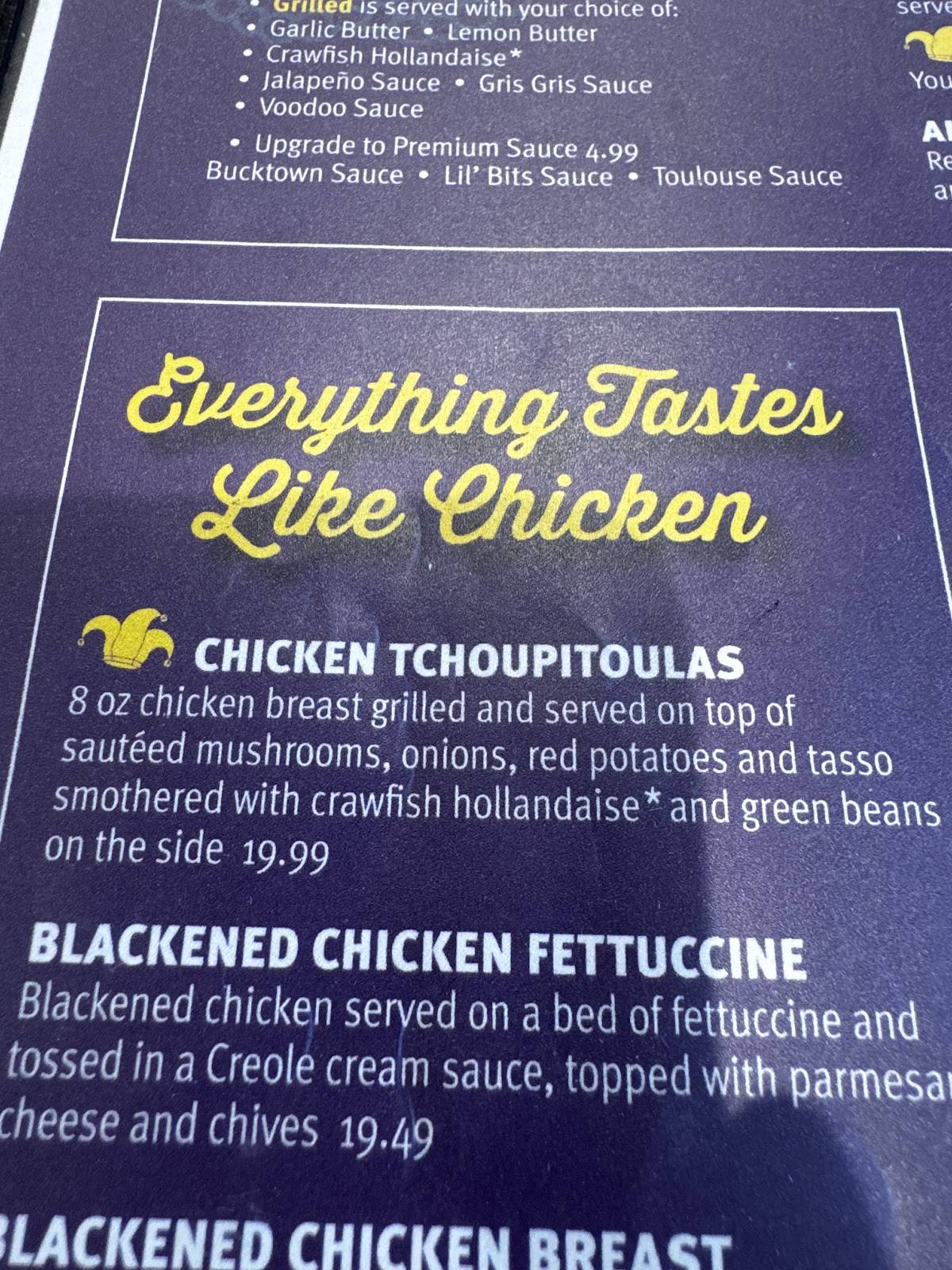 Menu at Boo Rays of New Orleans restaurant, Crowley
