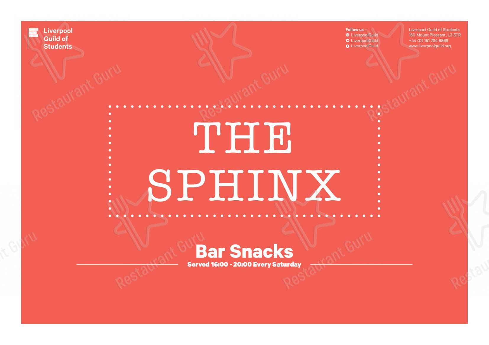 Menu at The Sphinx pub & bar, Liverpool