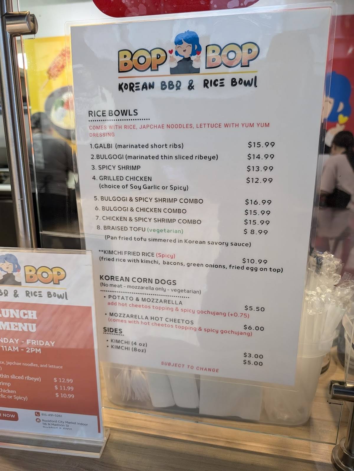 Menu at Bop Bop Korean BBQ & Rice Bowl, Rockford