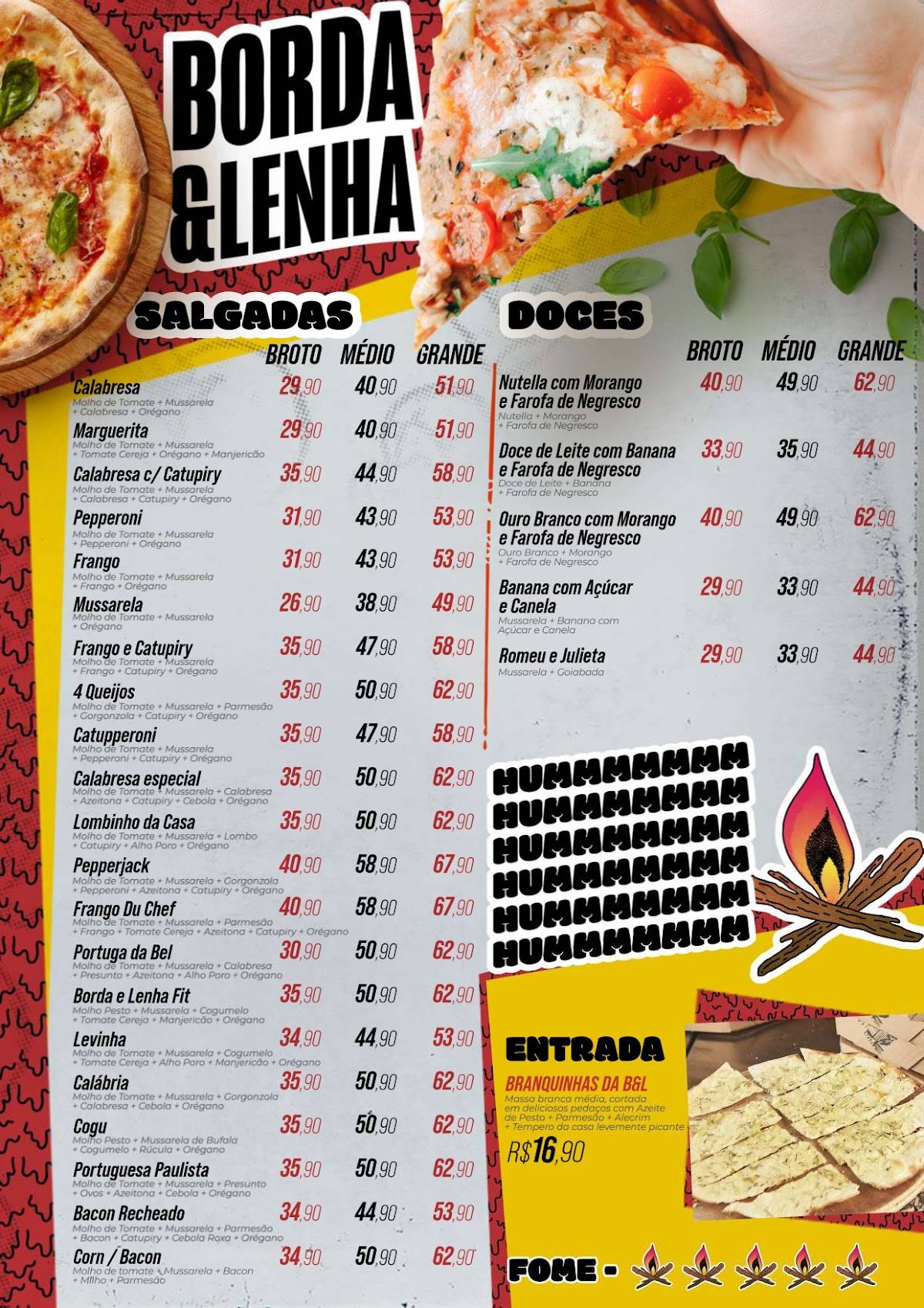 Carta de Pizzaria Borda e Lenha - Bauru, Bauru