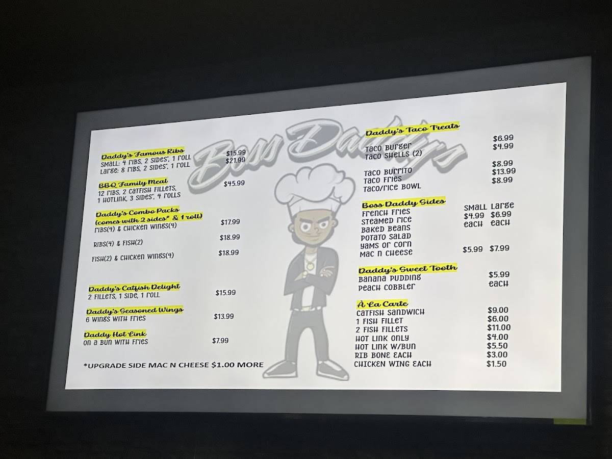 Menu at Boss Daddy's restaurant, Las Vegas