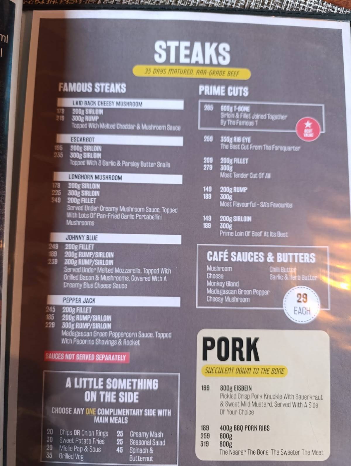Menu at Bossa Fourways restaurant, Randburg