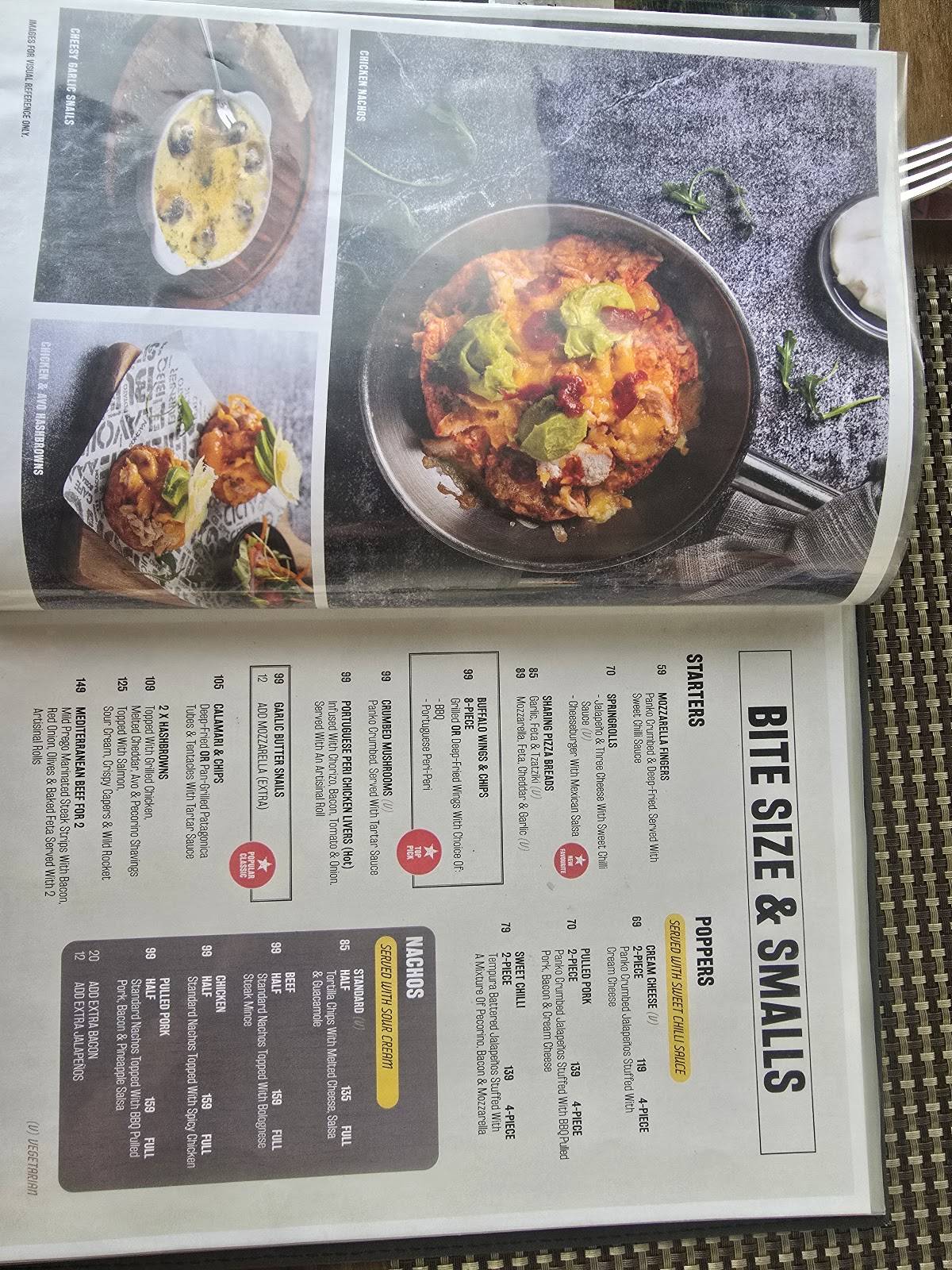 Menu at Bossa Modderfontein restaurant, Johannesburg