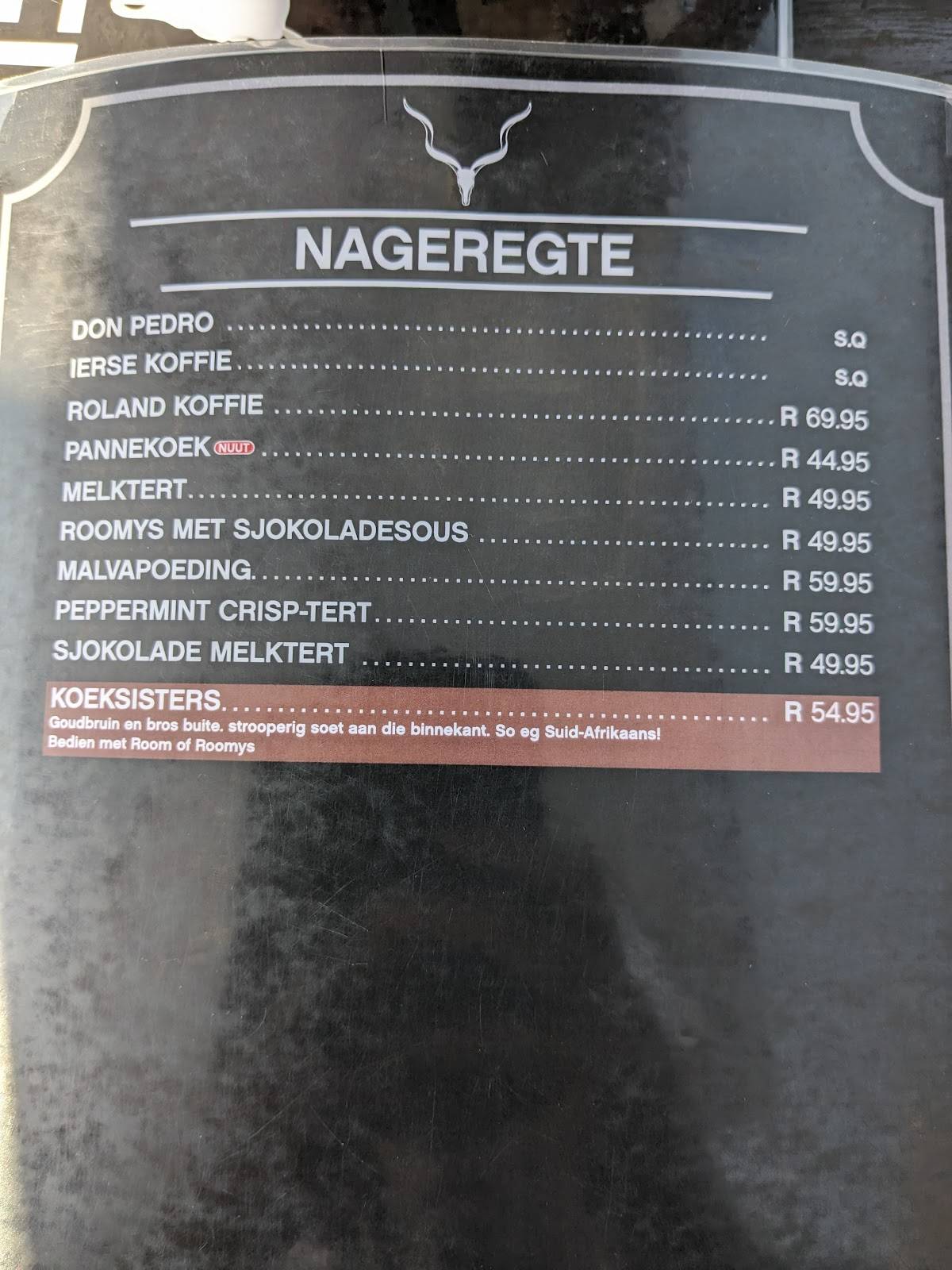 Menu at Bosvelder Pub & Restaurant, Centurion