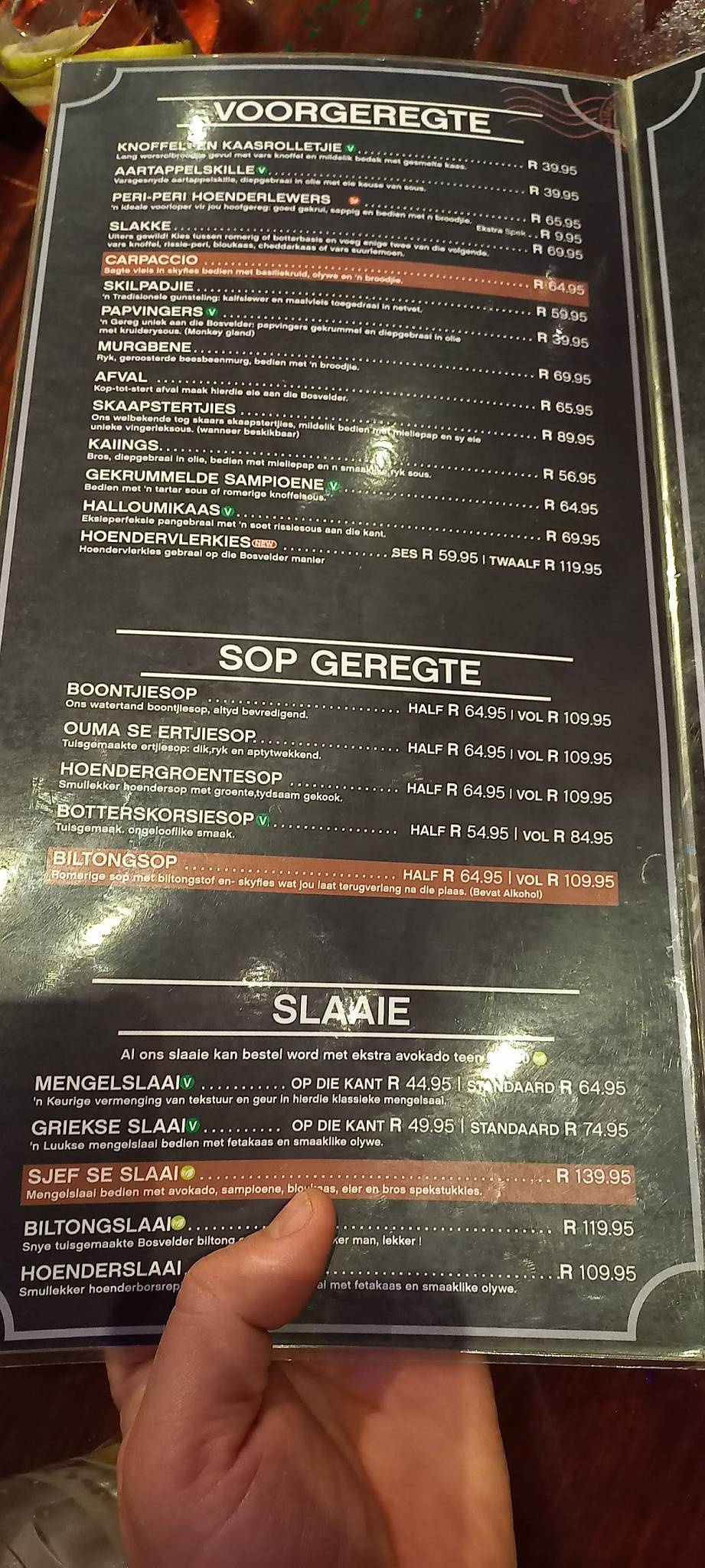 Menu at Bosvelder Pub & Restaurant, Centurion