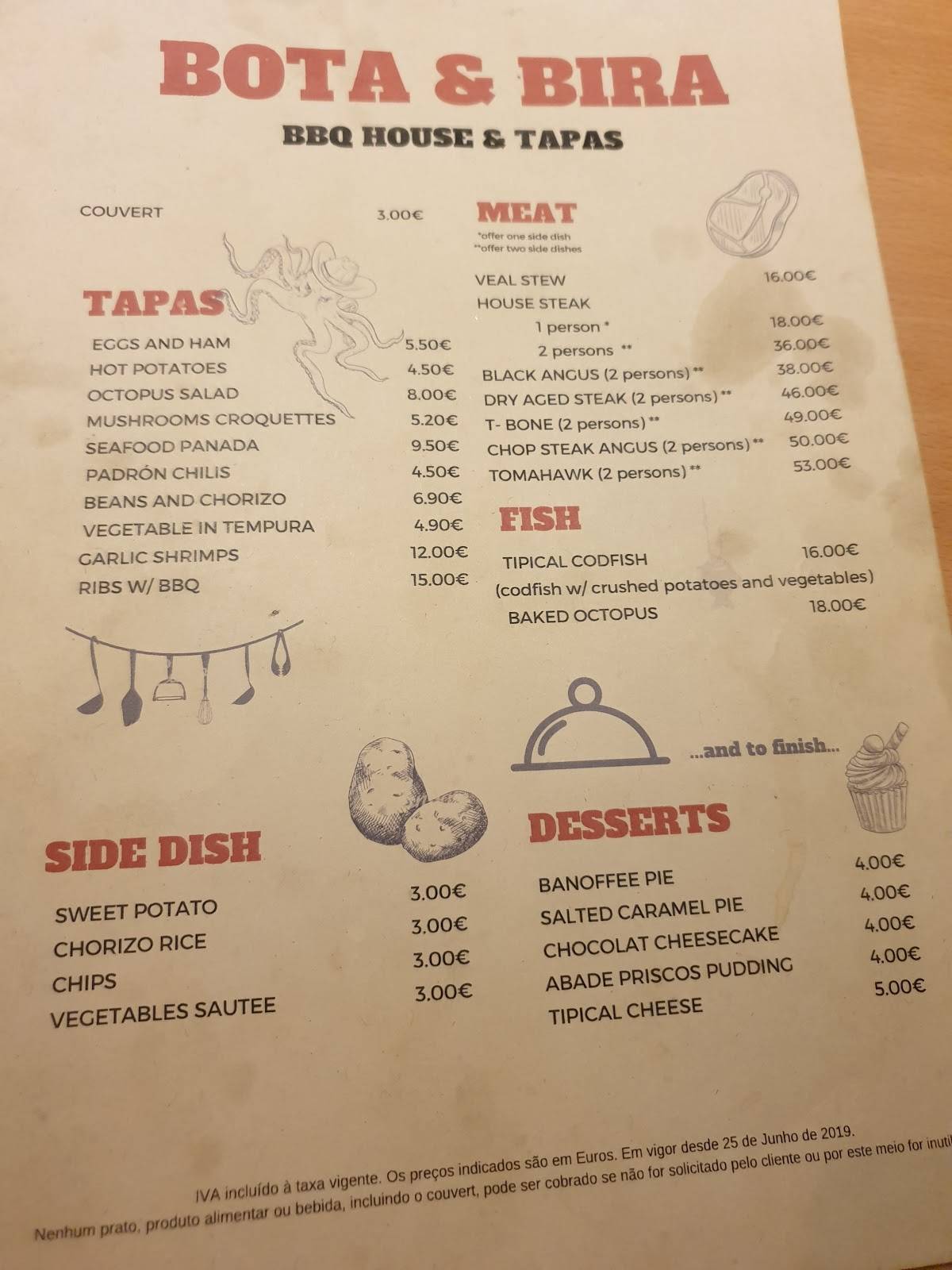 Menu at Bota&Bira BBQ, Porto
