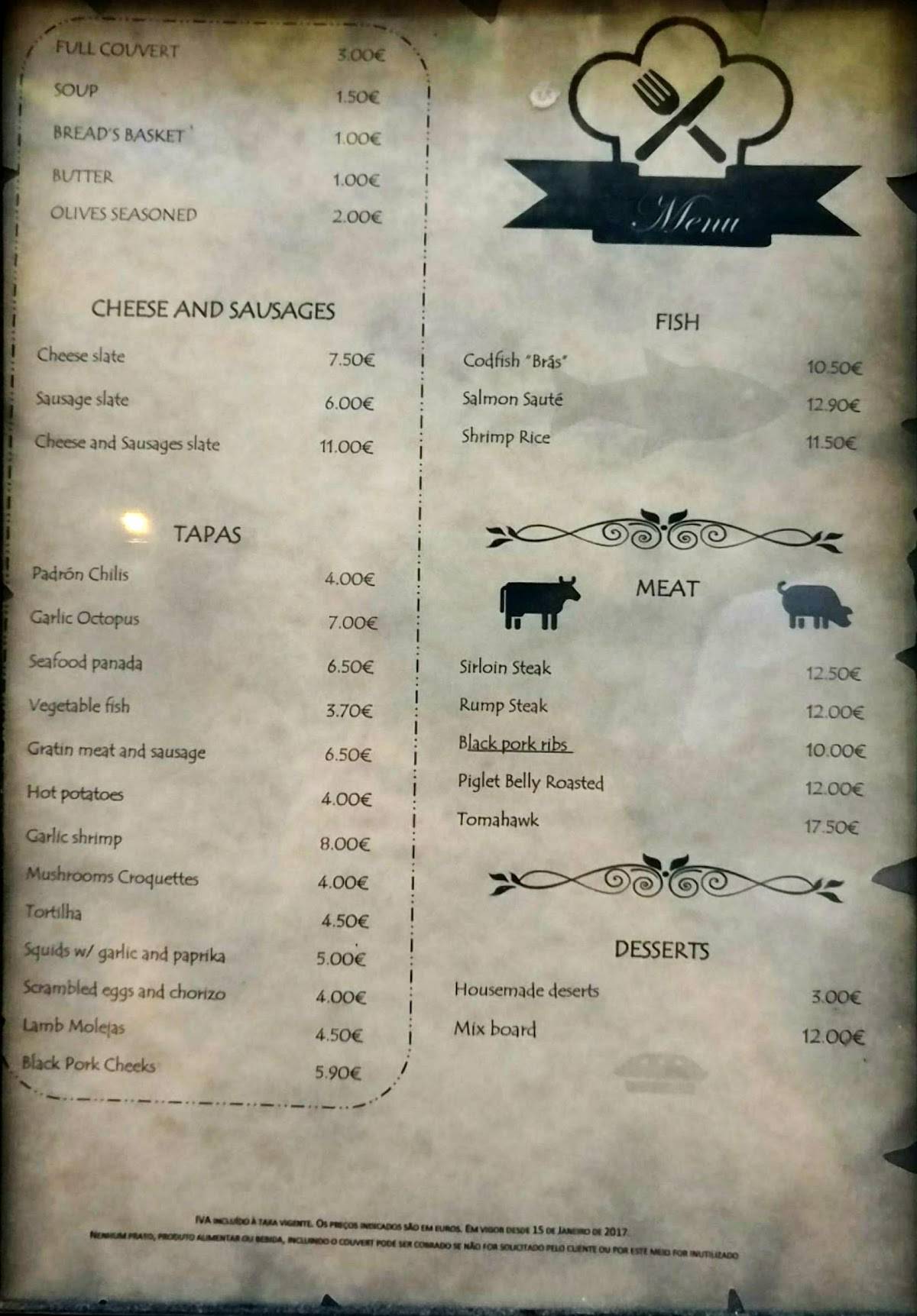 Menu at Bota&Bira BBQ, Porto