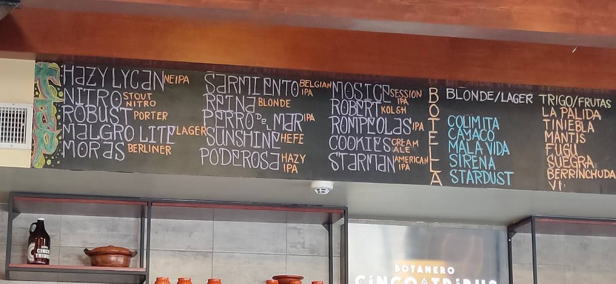 Carta del restaurante Botanero Cinco Tribus, Mexicali
