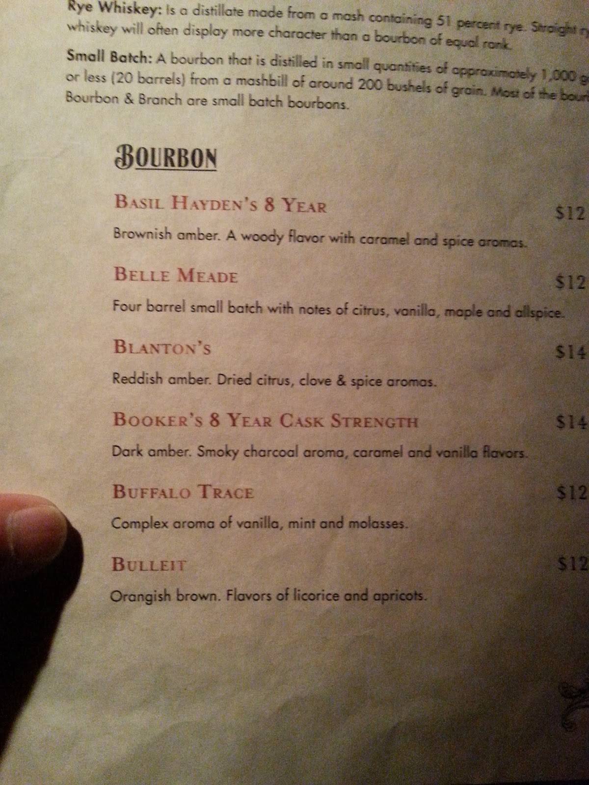Menu at Bourbon & Branch pub & bar, San Francisco