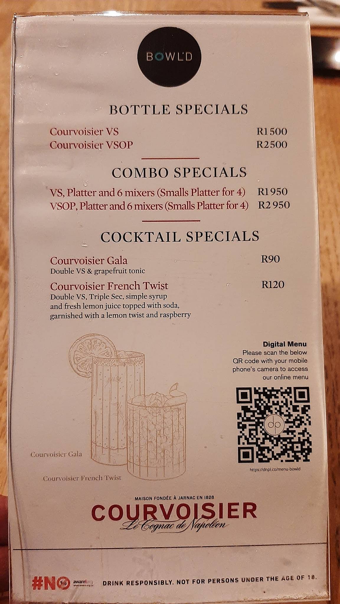 Menu at Bowl'd Restaurant, Bar & Lounge, Sandton, 1st Floor