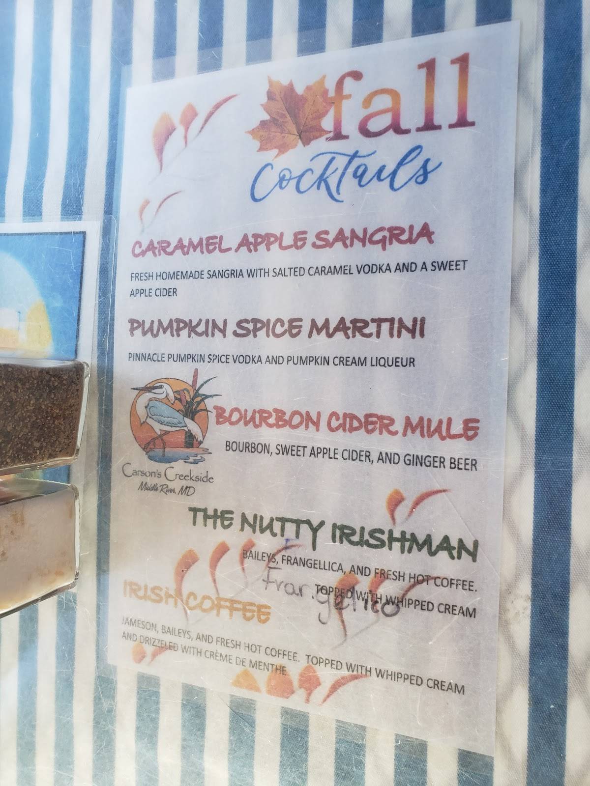 Menu at Carson's Creekside Restaurant, Middle River