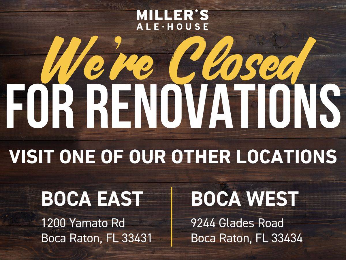 Menu at Miller's Ale House pub & bar, Boynton Beach, N Congress Ave