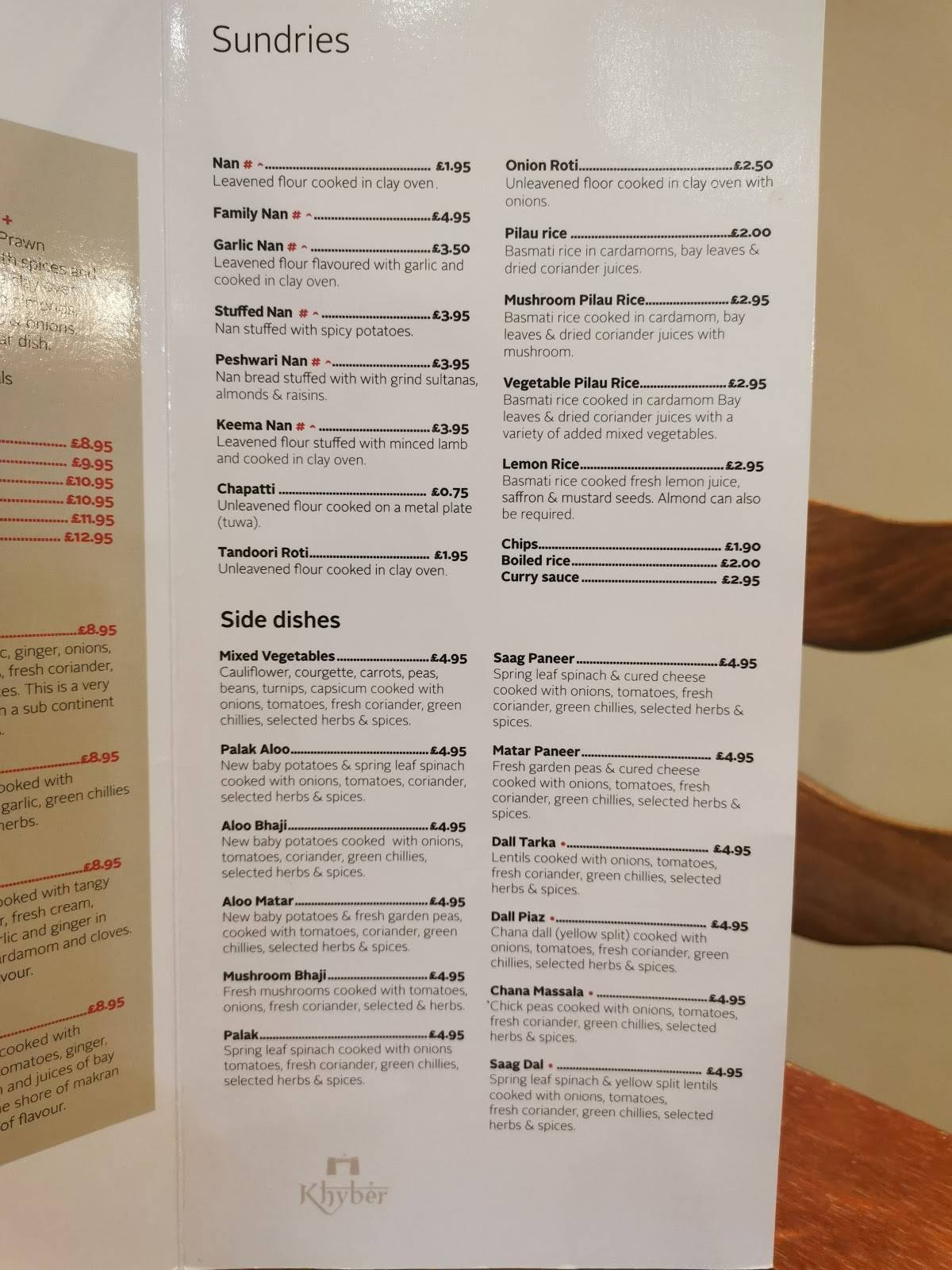 Menu at Khyber restaurant, Bradford, 6 The Grn