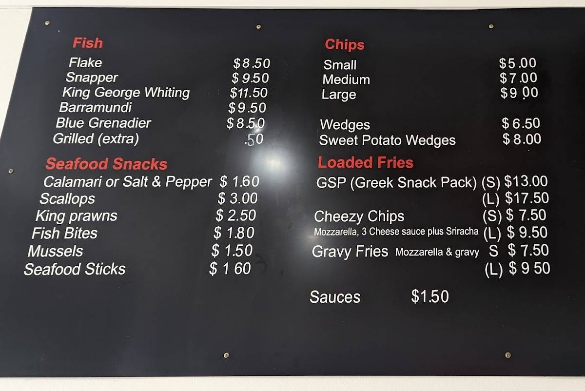 Menu at Brandon Park Fish & Chips fast food, Wheelers Hill
