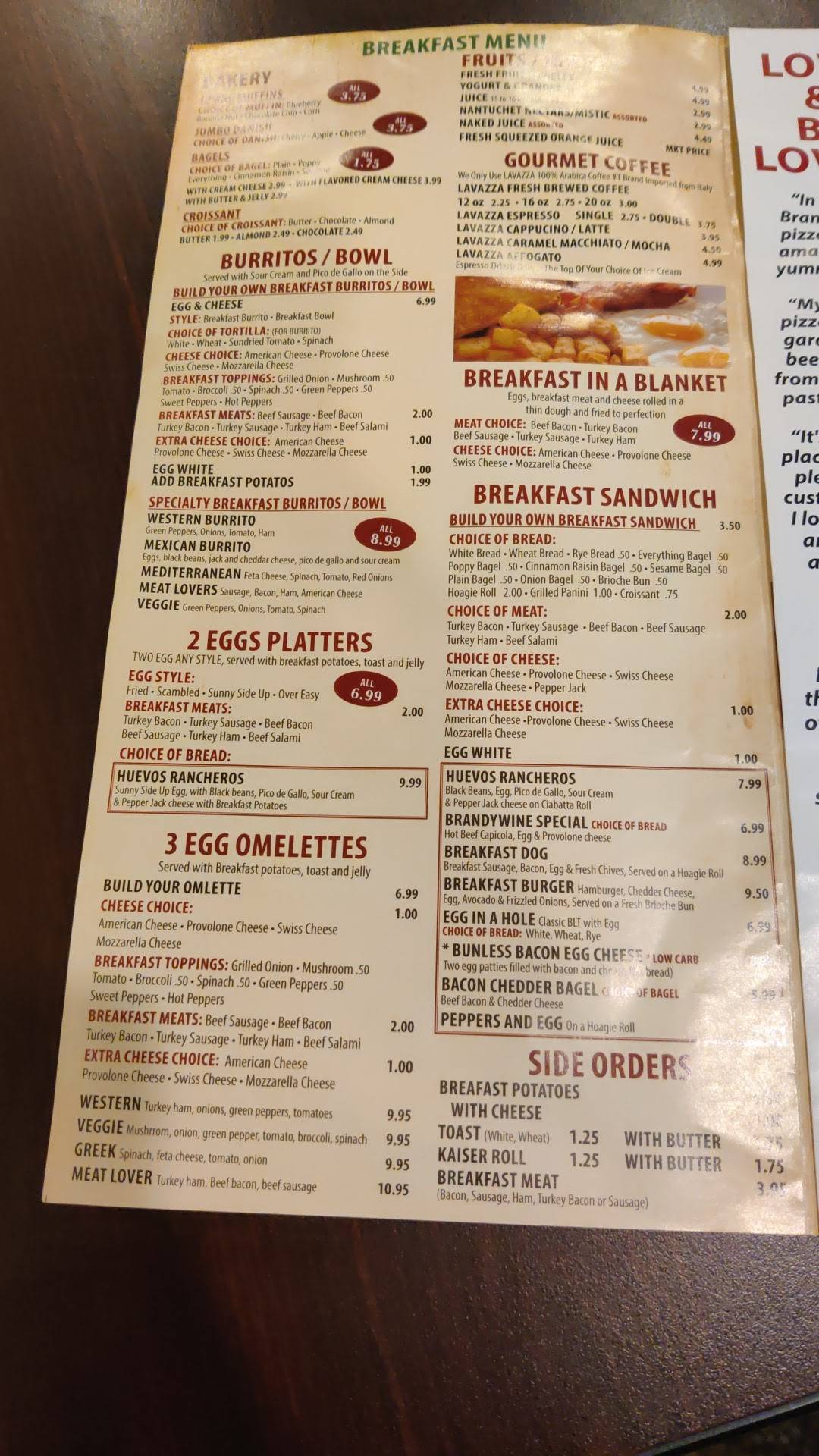Menu at Brandywine Pizza pizzeria, Philadelphia
