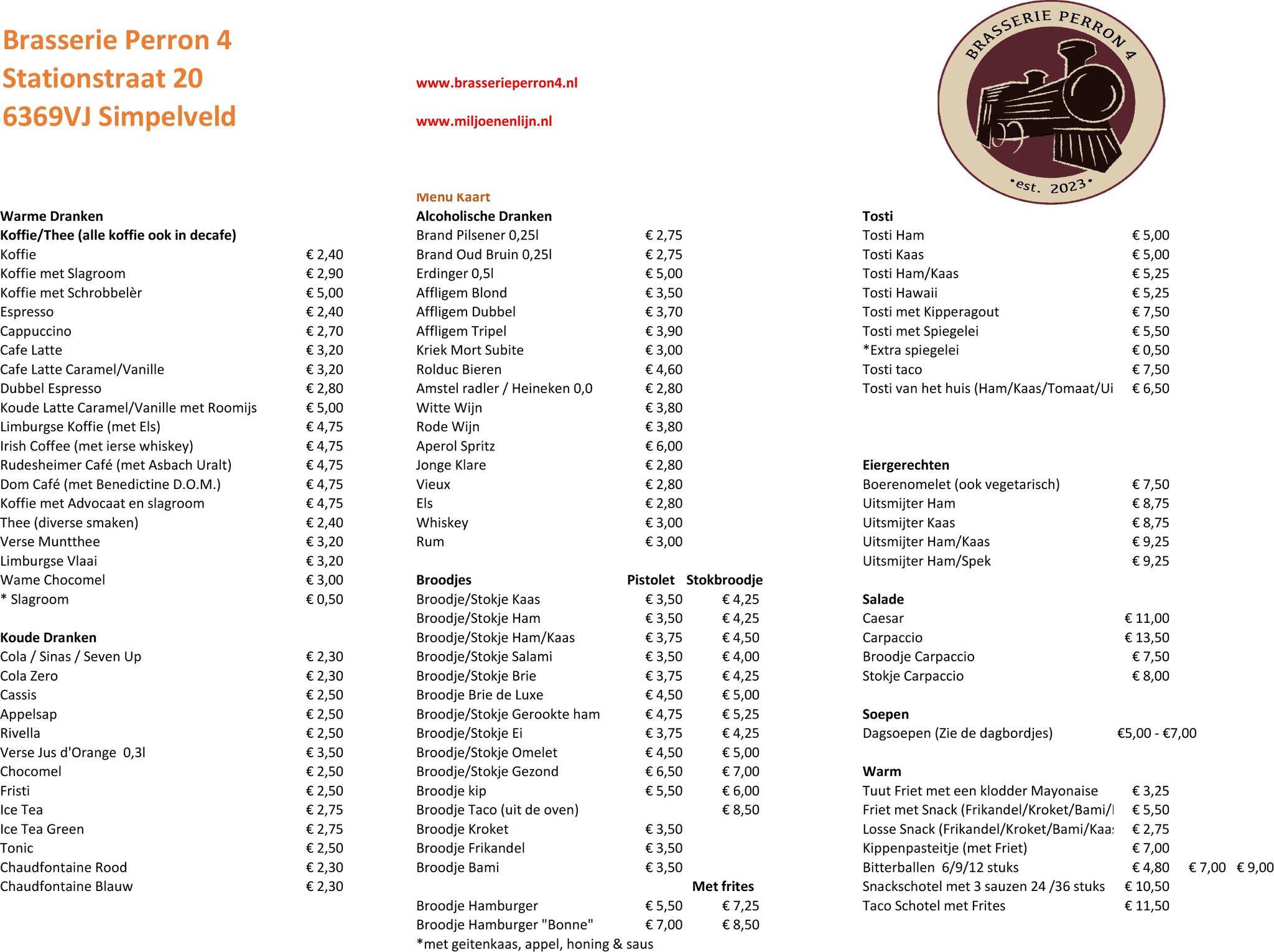 Speisekarte von Brasserie Perron 4, Simpelveld