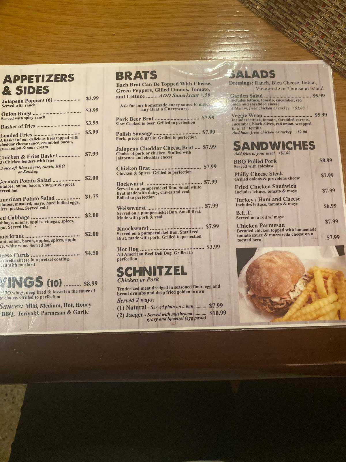 Menu at Brat Haus restaurant, New Smyrna Beach
