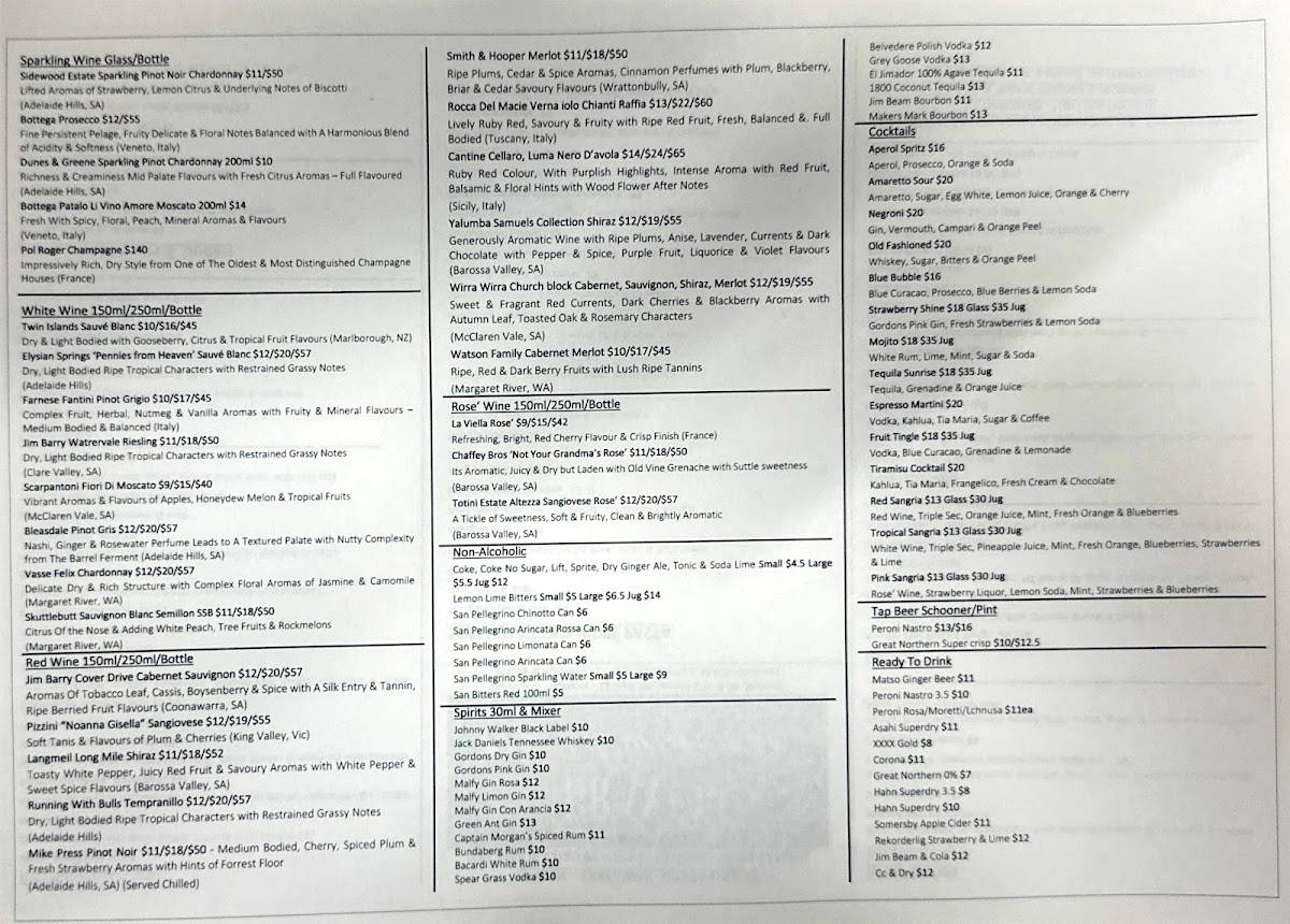 Menu at Bravo Pizza, Pasta & Wine Bar, Darwin City