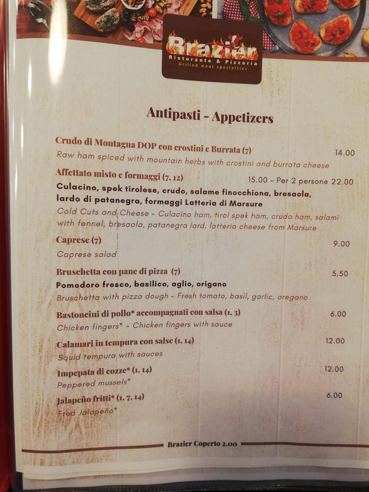 Speisekarte von Brazier ristorante pizzeria, Aviano