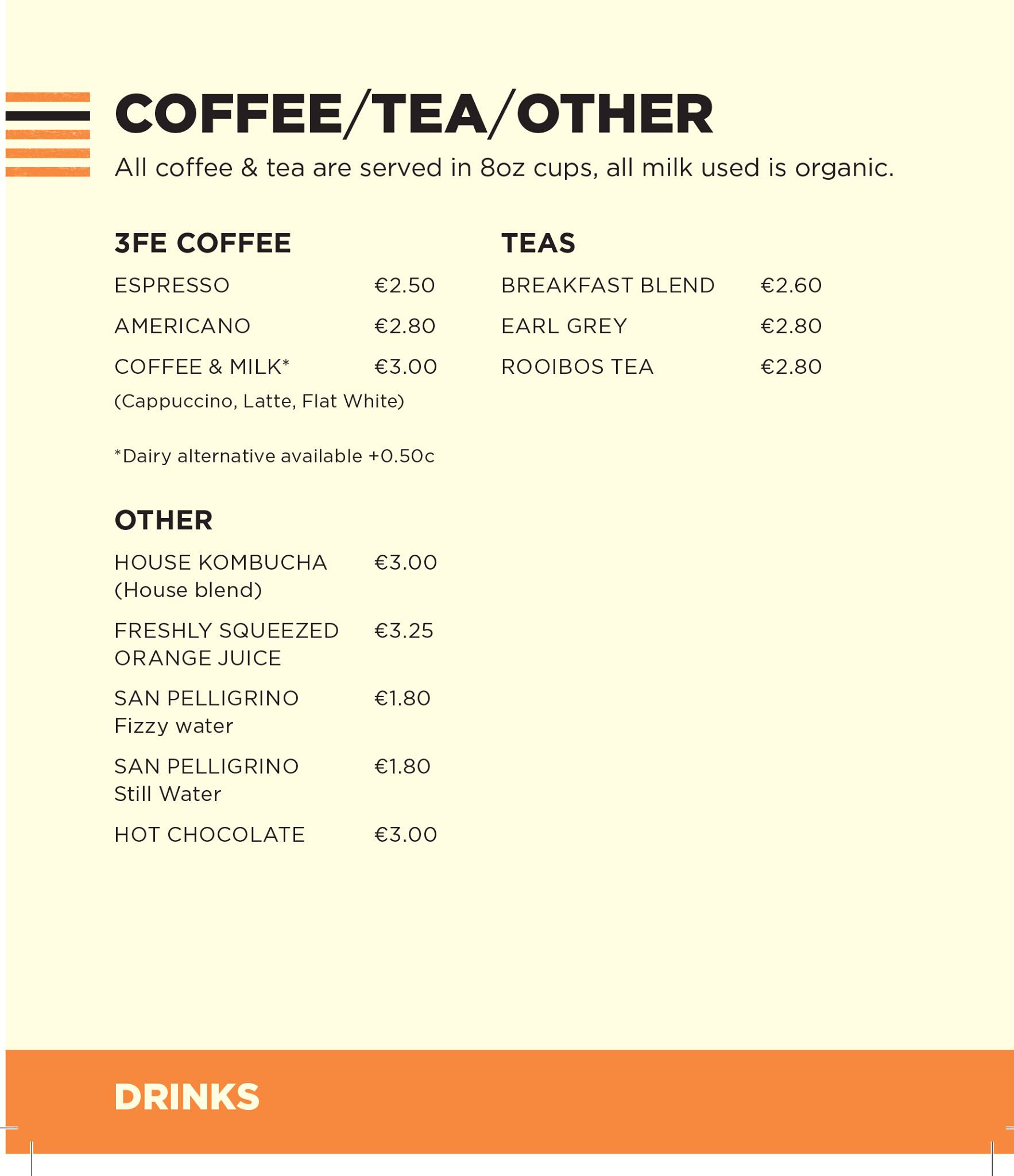Menu at Bread 41 cafe, Dublin
