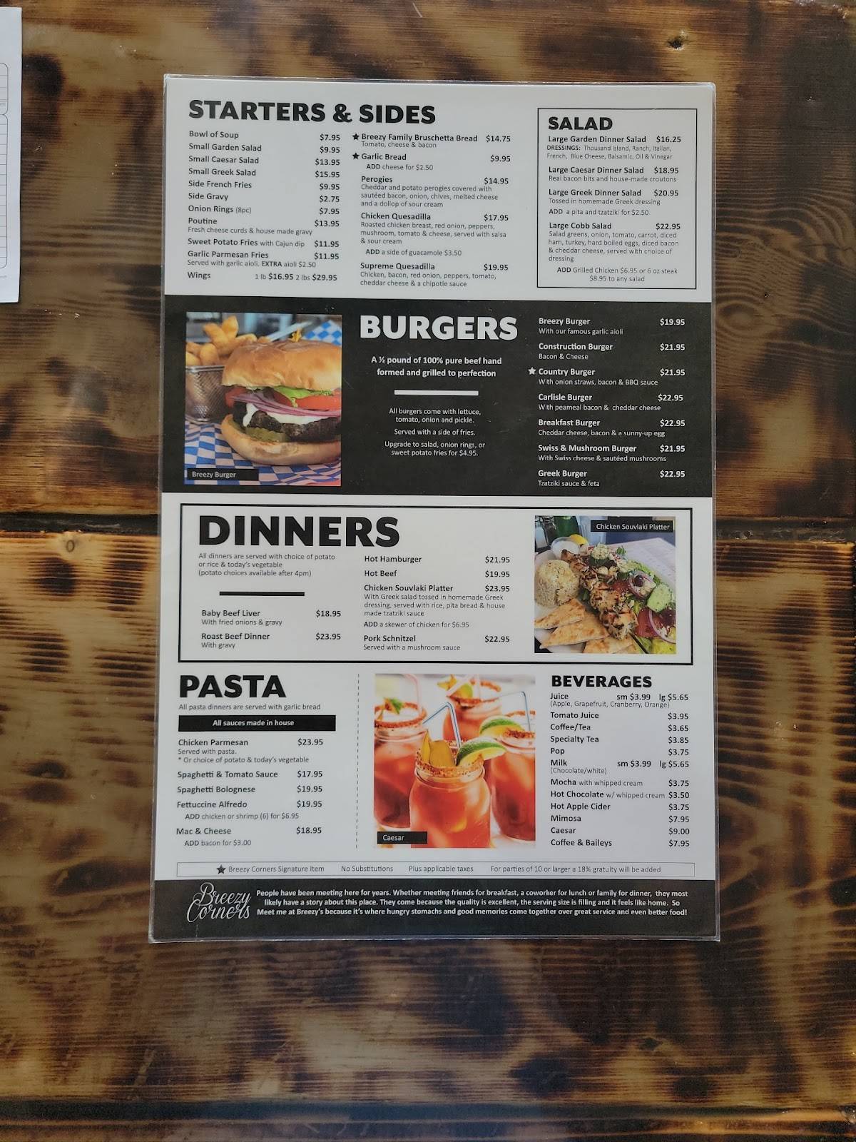 Menu at Breezy Corners Freelton restaurant, Hamilton, Hwy 6