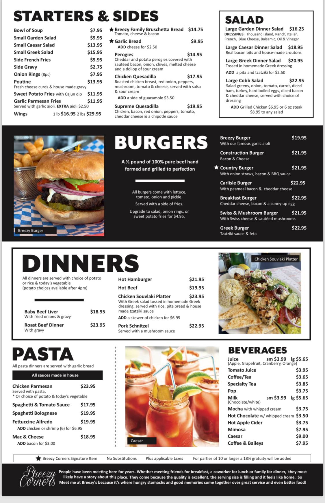 Menu at Breezy Corners Freelton restaurant, Hamilton, Hwy 6