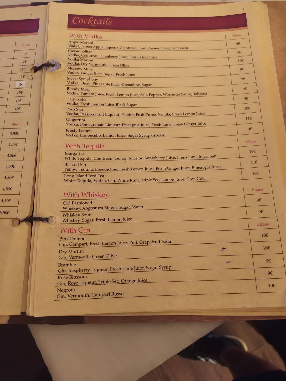 Menu at Brettos bar, Athens