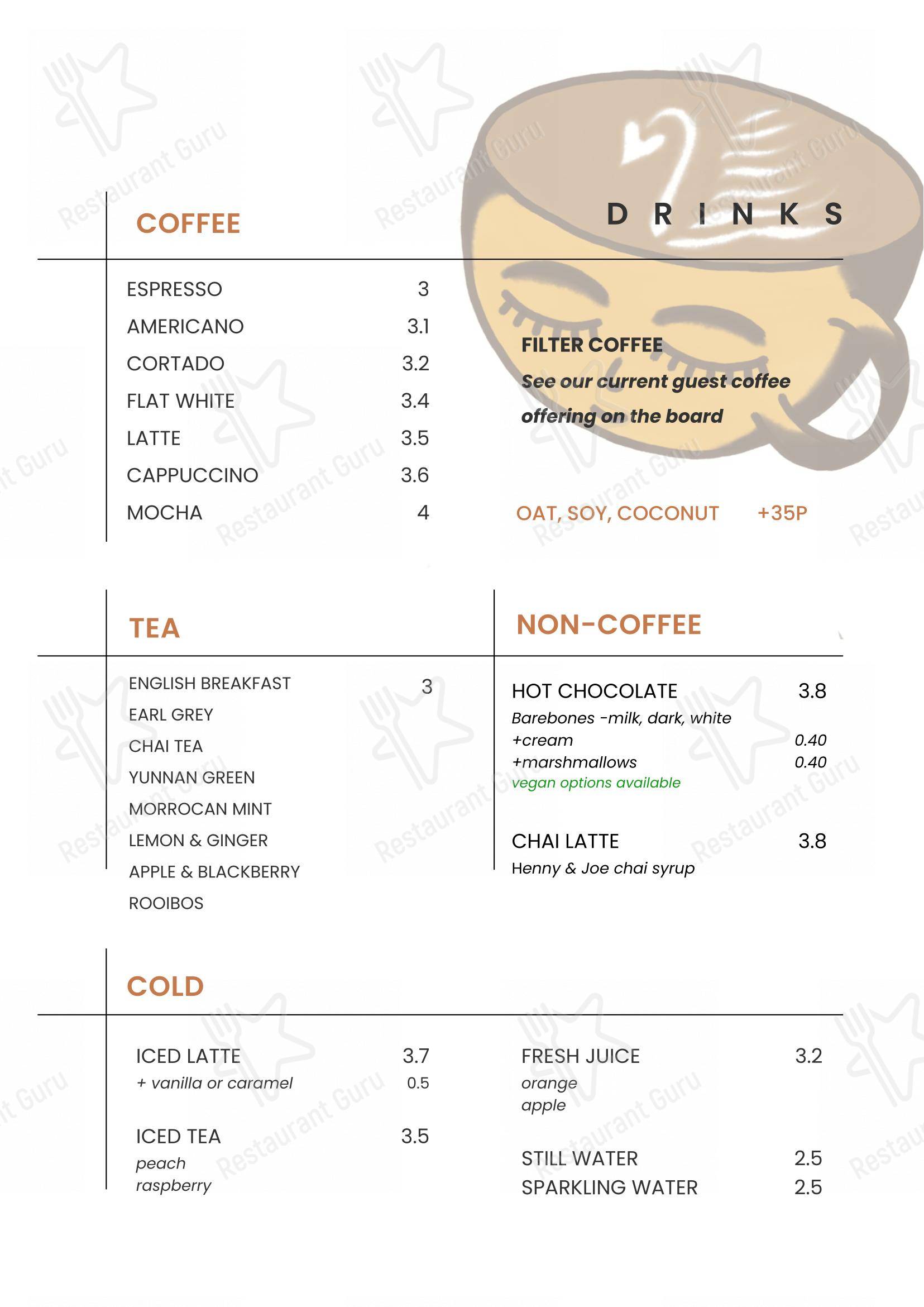 Menu at Brew cafe, Lancaster