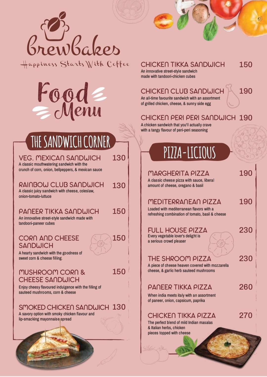 Menu at Brewbakes café, Shimla
