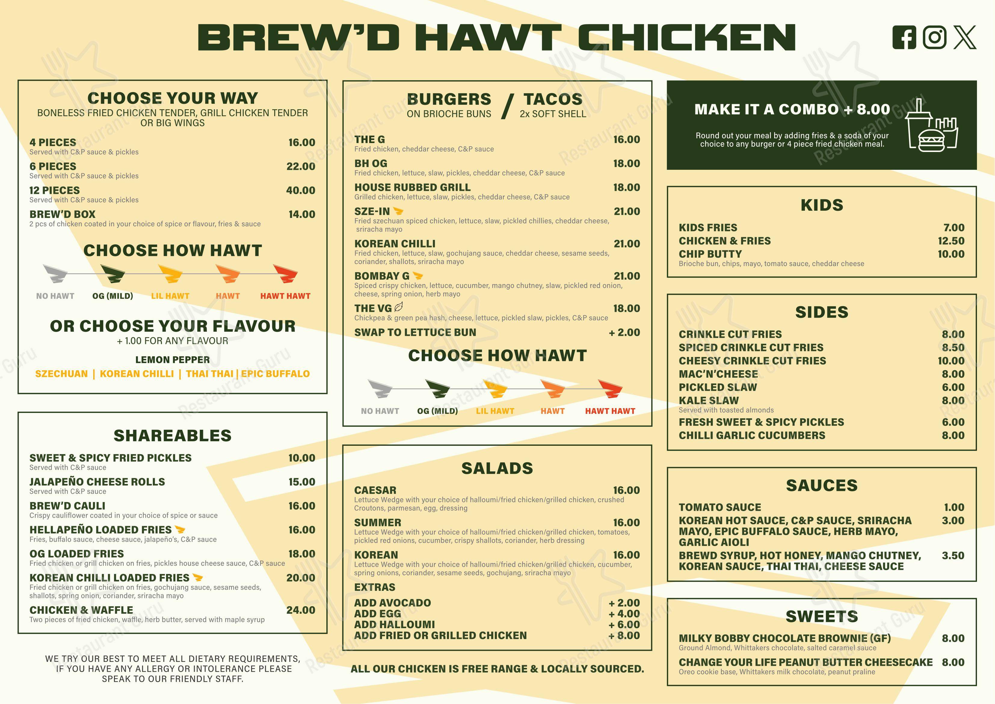 Menu at Brewd Hawt Chicken Co. Manukau restaurant, Auckland