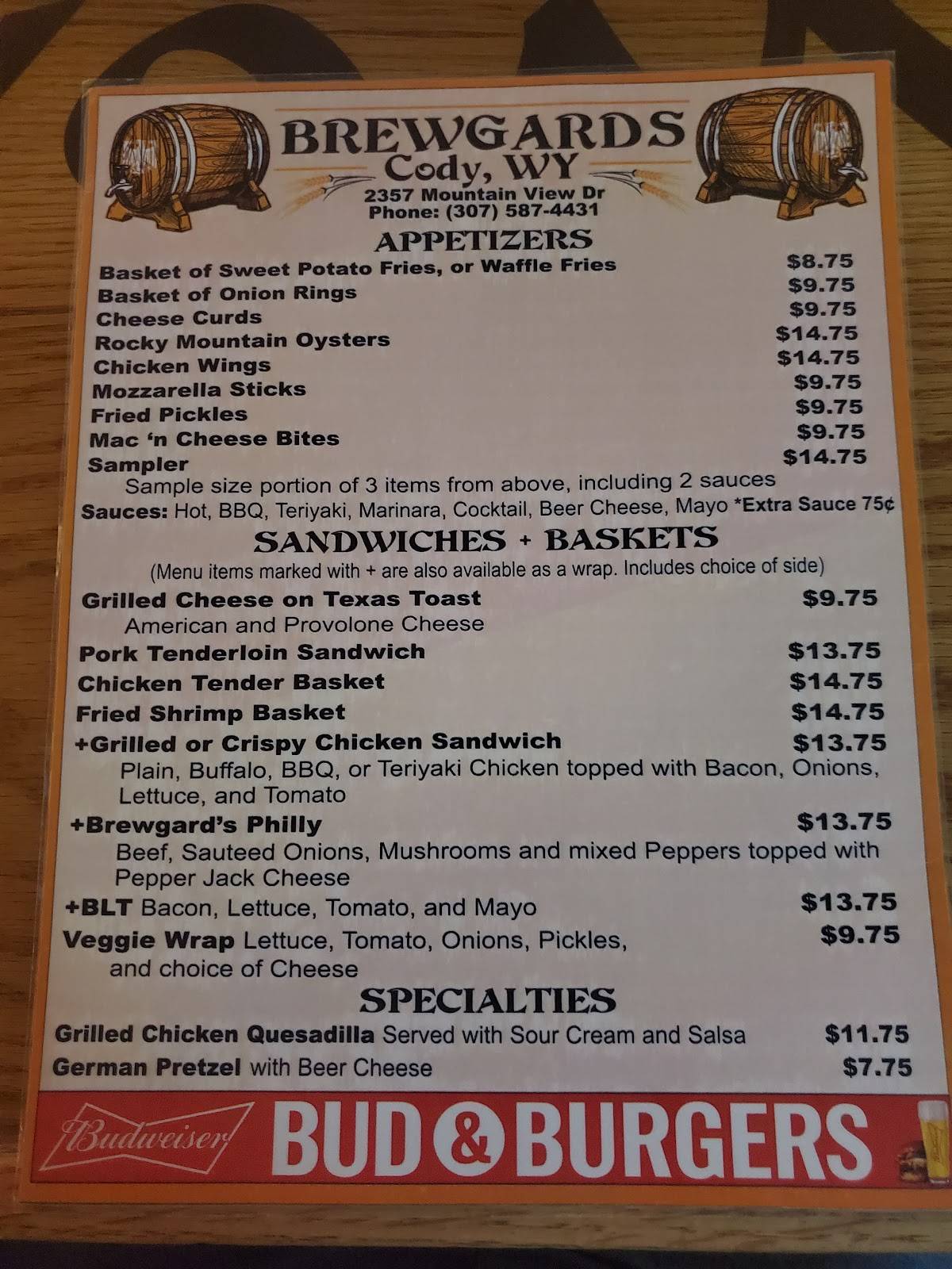 Menu at Brewgards Liquor and Lounge pub & bar, Cody