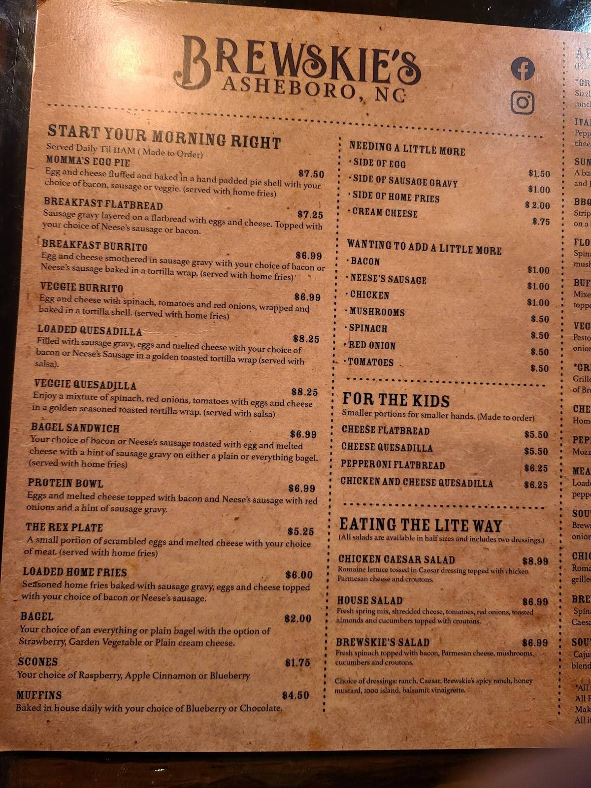 Menu at Brewskie’s pub & bar, Asheboro