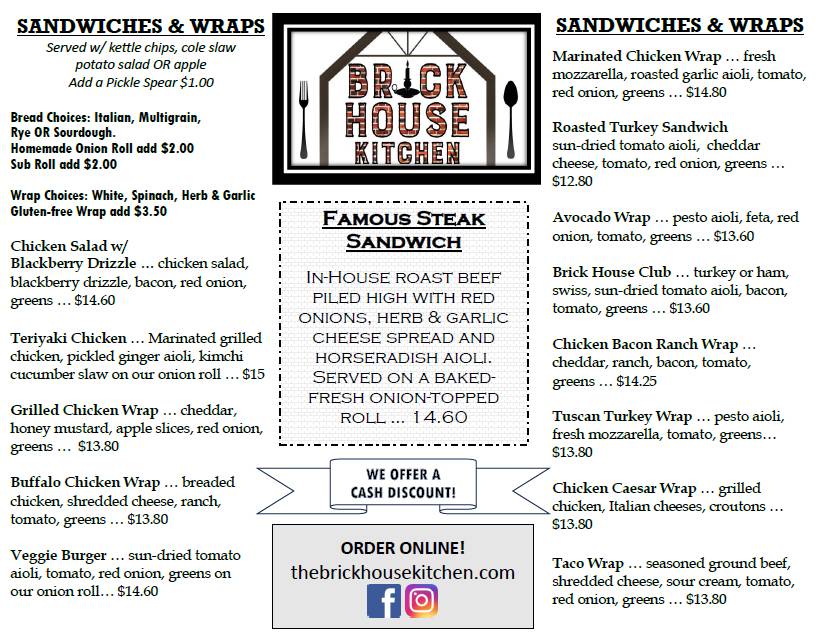 Menu at Brick House Kitchen restaurant, Skowhegan