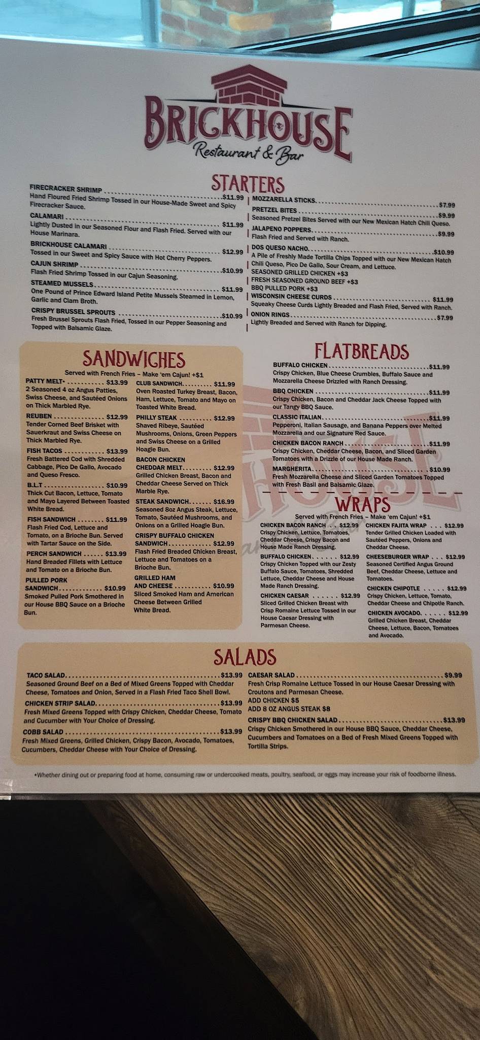 Menu at Brickhouse Restaurant & Bar, Toledo